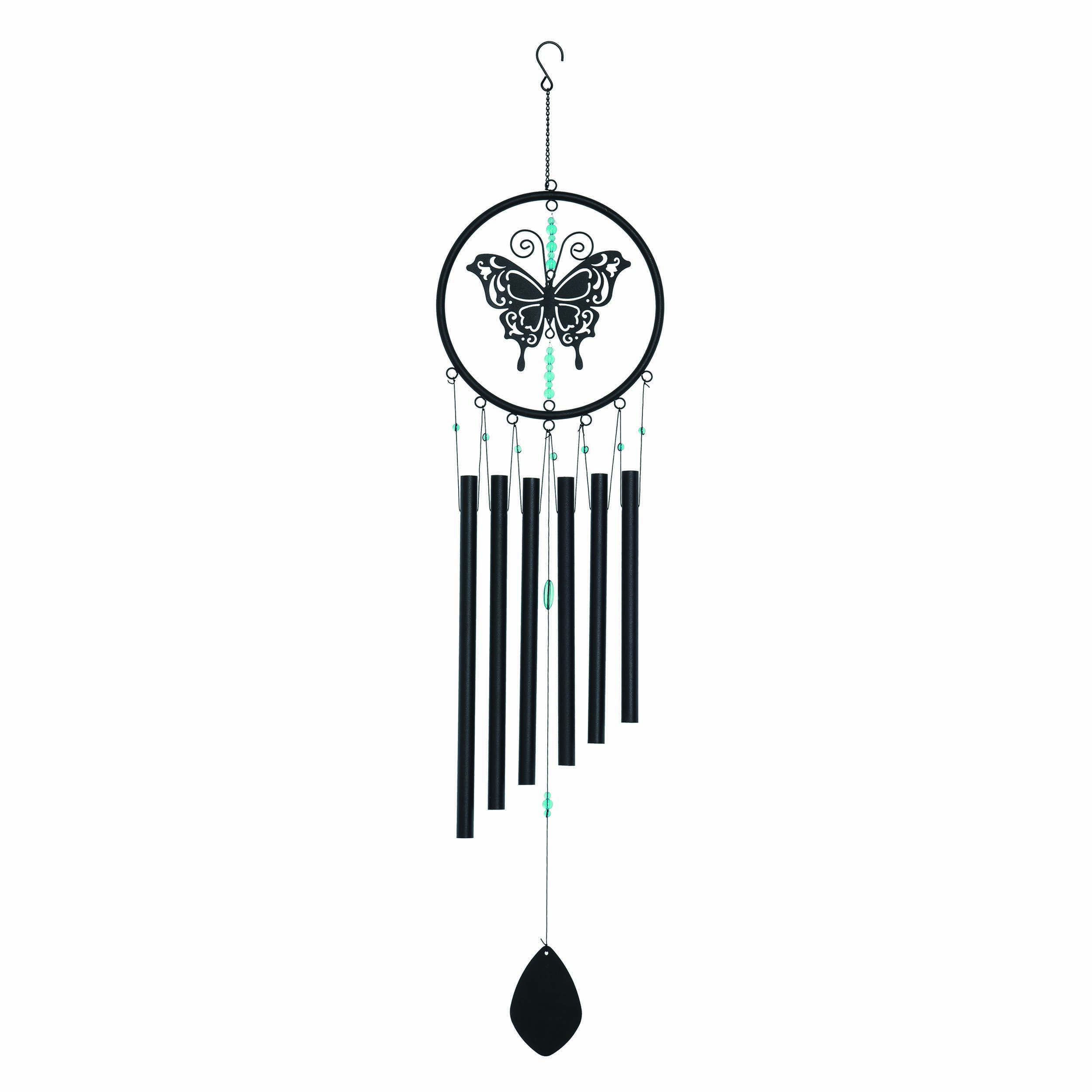 Highland Dunes Metal 27 in. Gray Spring Butterfly Garden Chime | Wayfair
