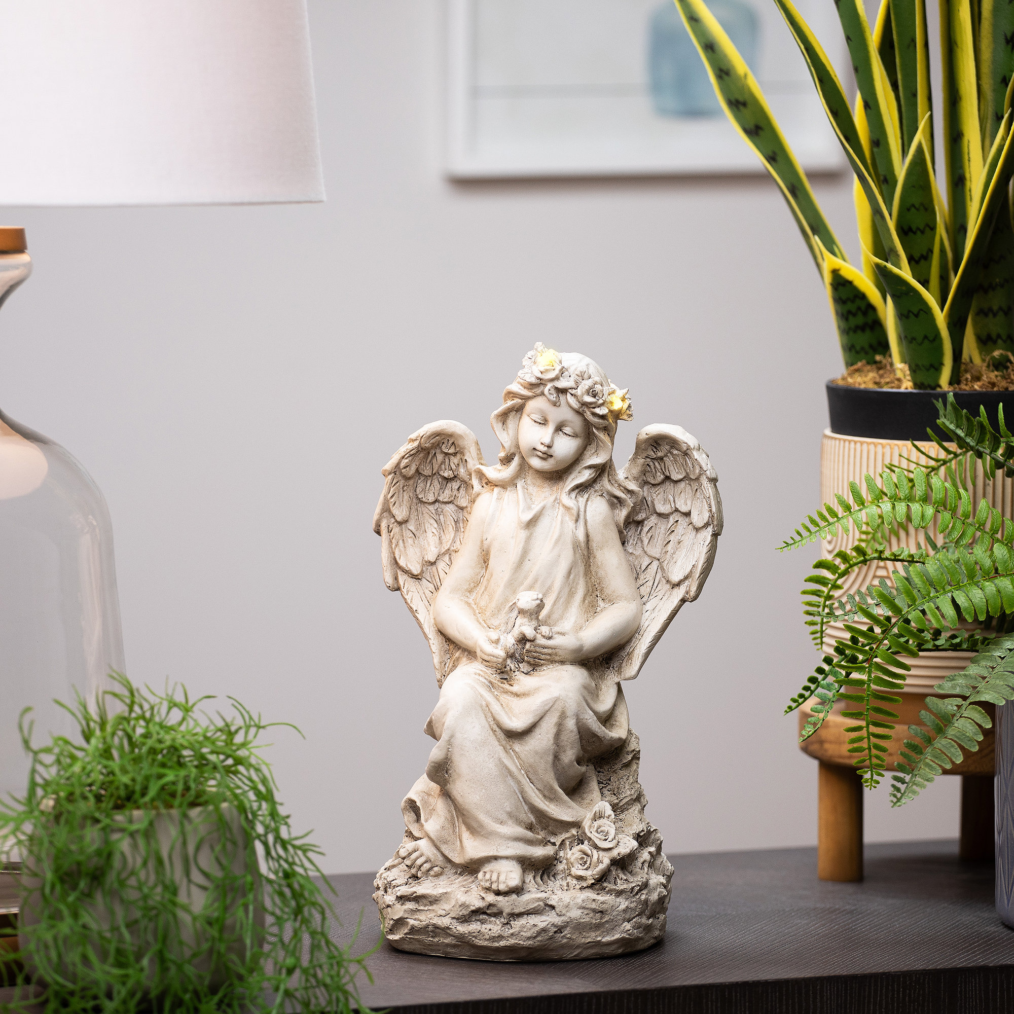 Northlight Seasonal LED Lighted Angel With Rabbit Outdoor Garden Statue ...