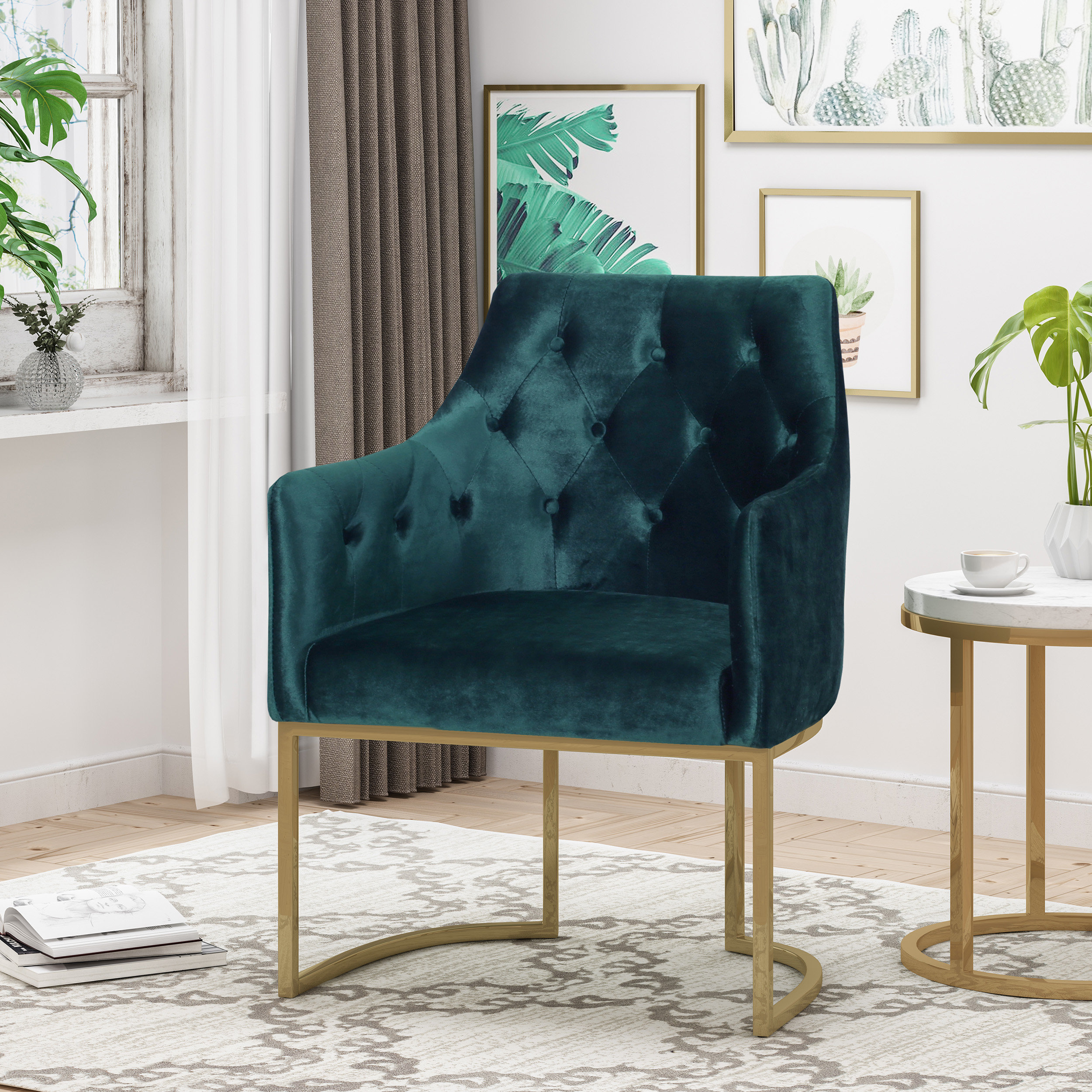 Everly Quinn Poynor Tufted Armchair, Accent Chair with Iron Frame ...