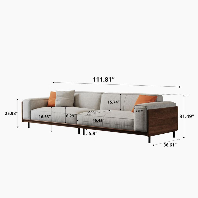 Luck Live 111.81 inch Versatile Solid Wood Compressible Sponge Sofa for ...