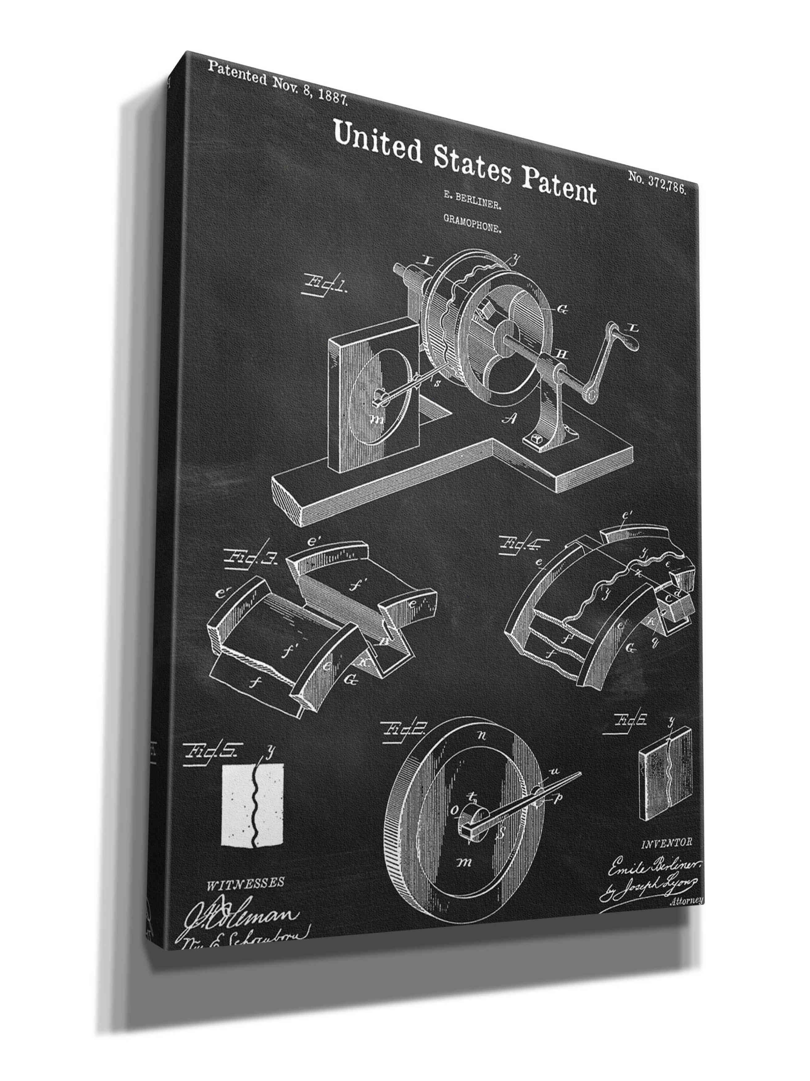 Williston Forge Gramophone 1887 Blueprint Patent Chalkboard - Wrapped ...