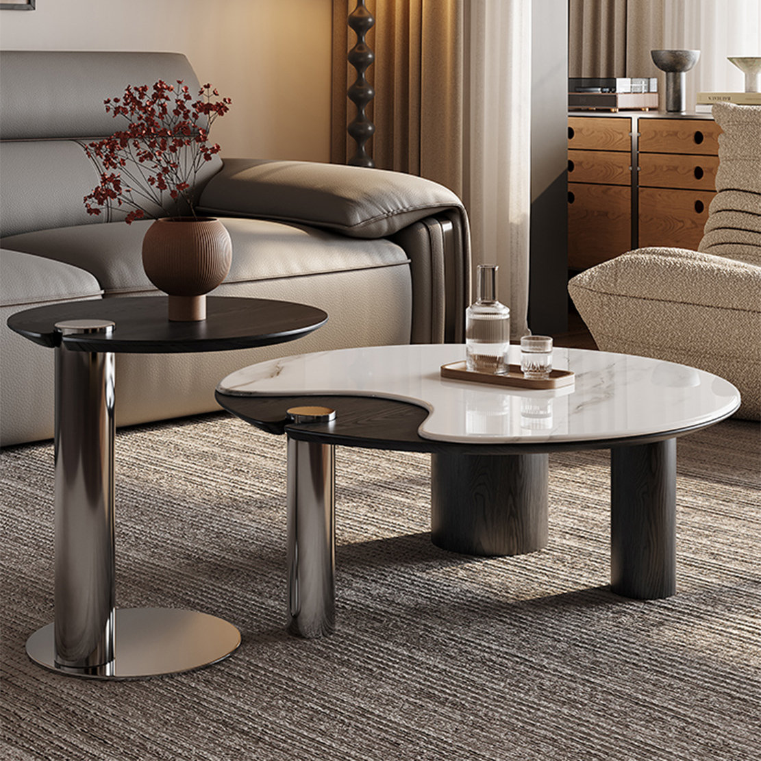 AWORET Round microcrystalline stone coffee table | Wayfair