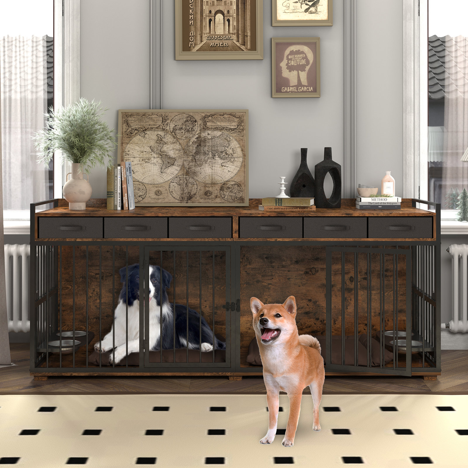 Tucker Murphy Pet™ Large Dog Crate Furniture,86.6" Metal Frame Heavy ...