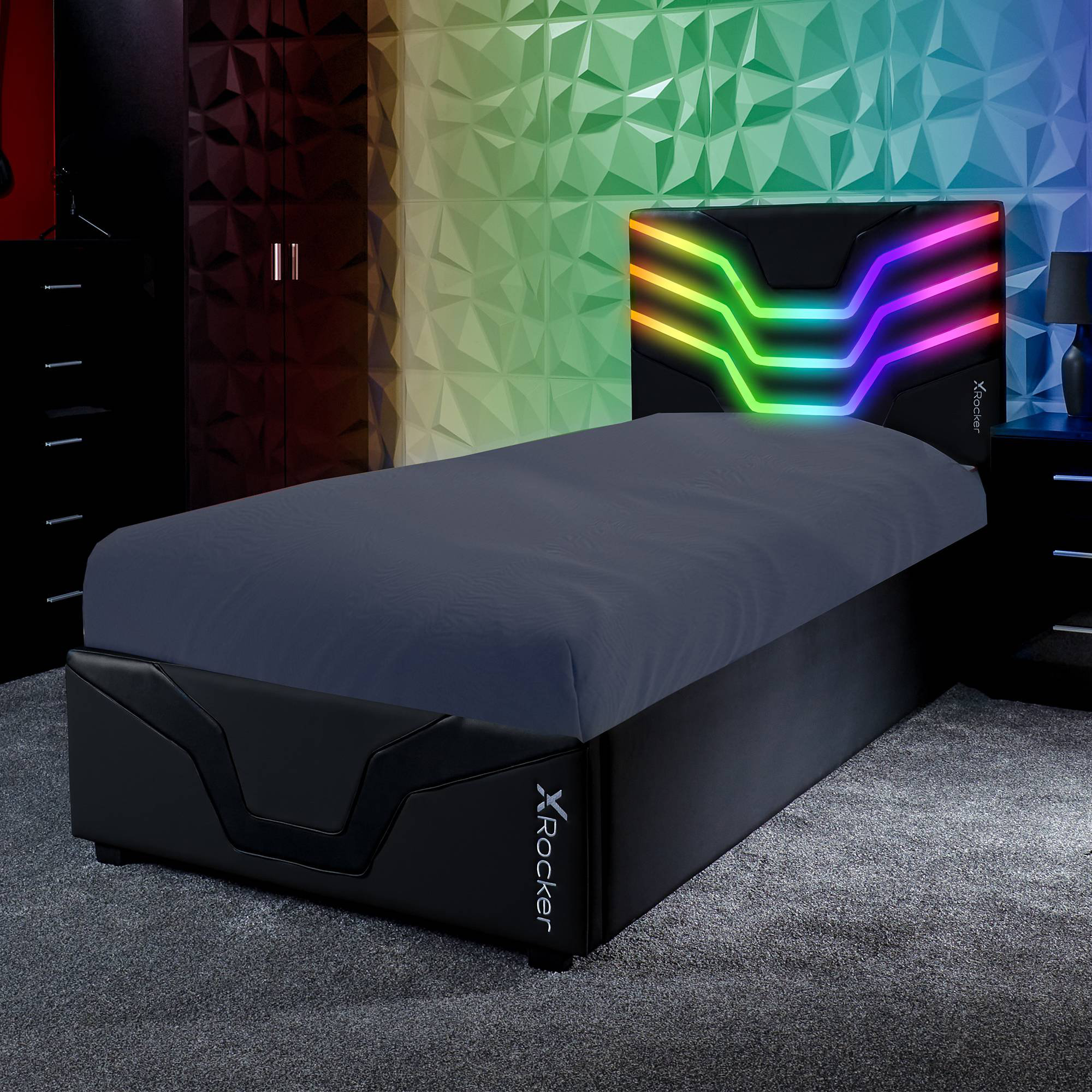 X Rocker Cosmos LED Single Ottoman Gaming Bed - Black RGB | Wayfair.co.uk