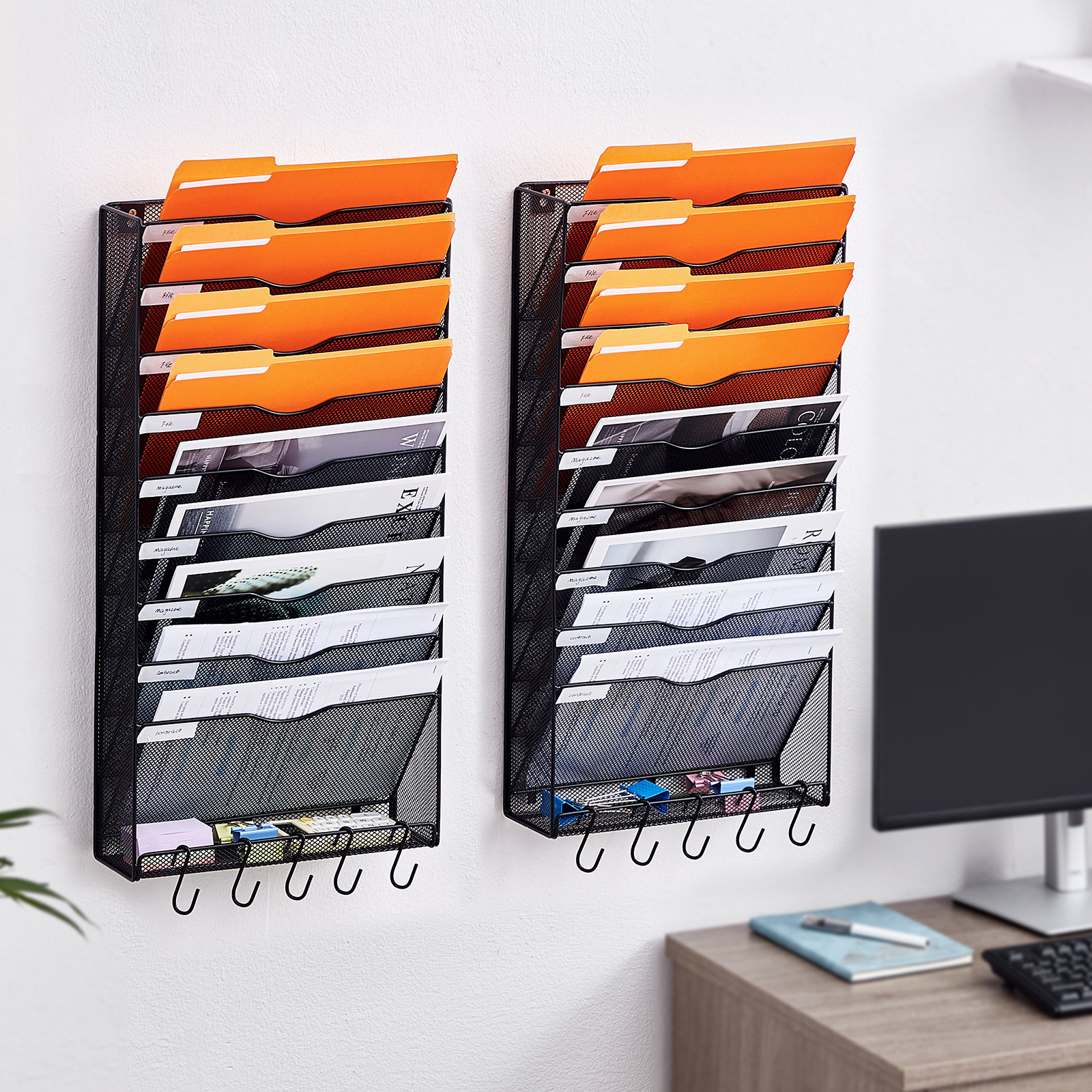 VEVOR File Wall Rack Mesh Wall File Holder 2-Piece 10 Pockets for ...