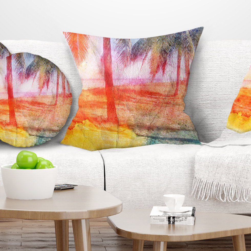 Design Art Landscape Retro Palm Trees Pillow | Wayfair