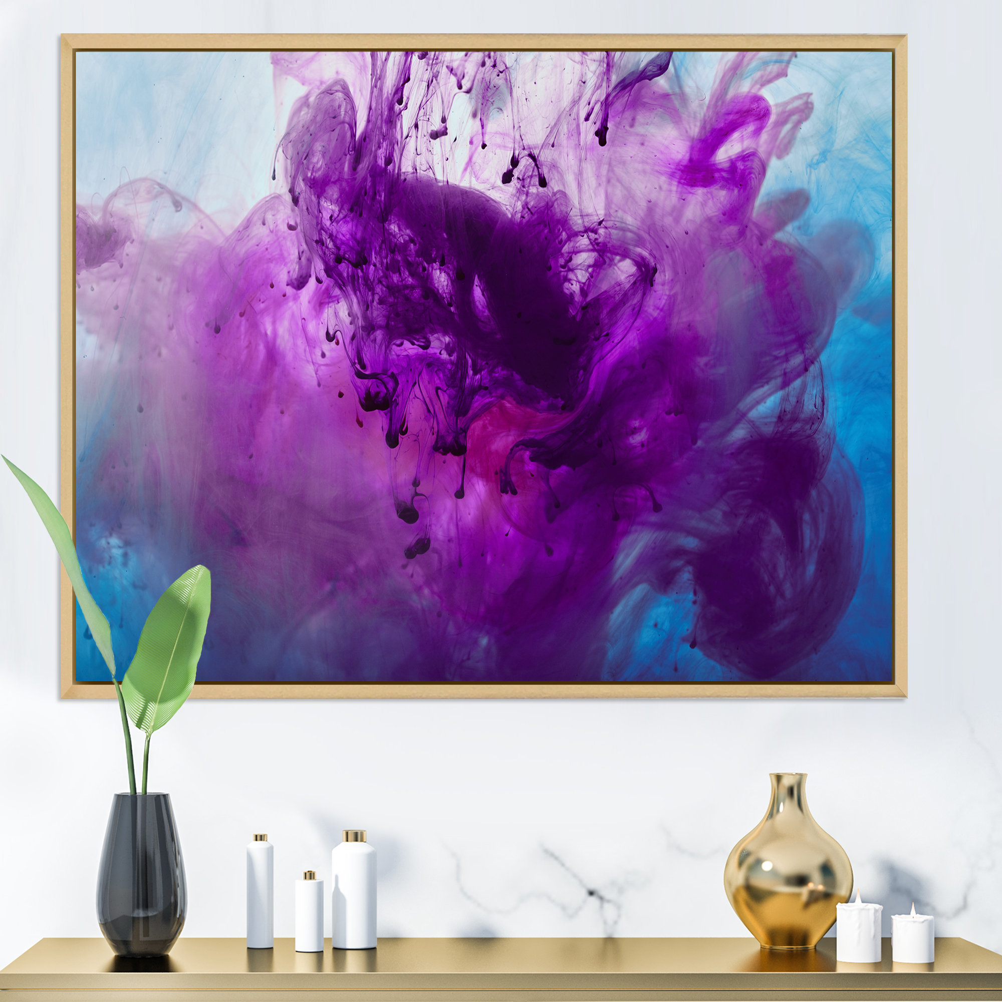 Wrought Studio™ Purple Blue Mixing Ink Color - Modern Canvas Wall Decor ...