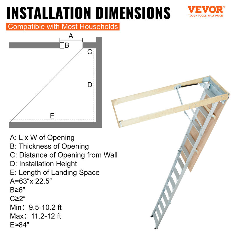 VEVOR 12 - Step Aluminum Attic Ladder & Reviews | Wayfair