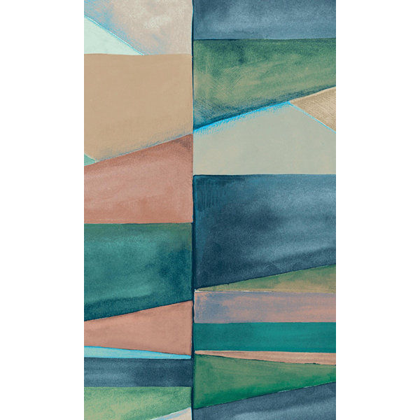 Orren Ellis Blue Gradient Blocks Geometric Wallpaper, Double Roll, 57 ...