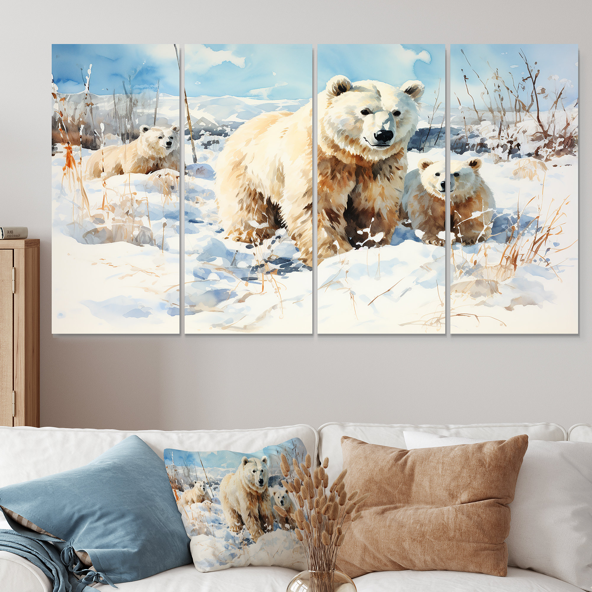 Millwood Pines Snow Polar Bears In Winter II - Bear 4 Piece Wall Art ...