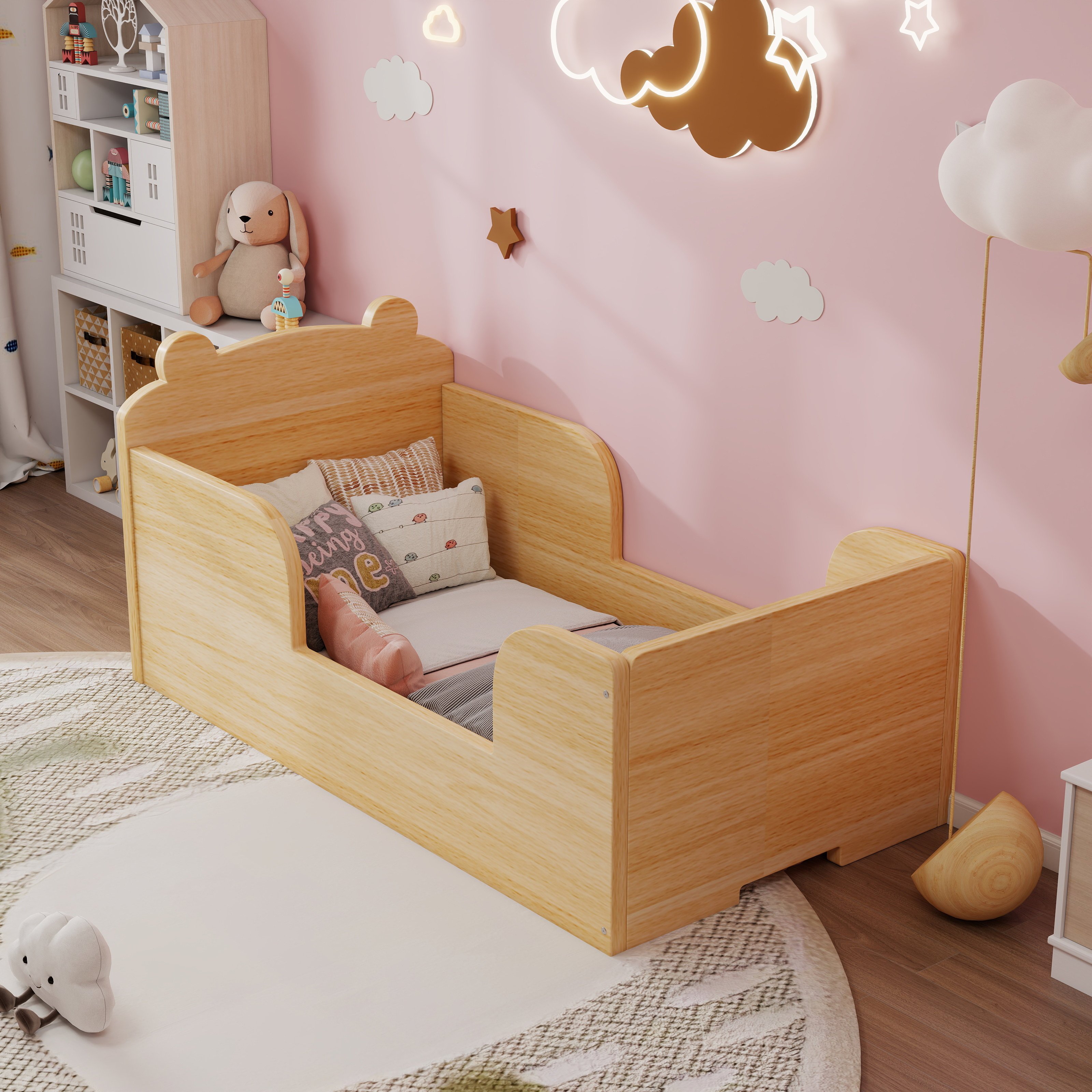 Zoomie Kids Toddler Solid Wood Bear Shaped Floor Bed | Wayfair