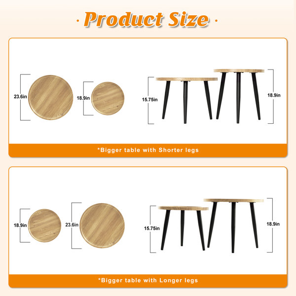 George Oliver Kently Nesting Round Coffee Table, Living Room Wood ...