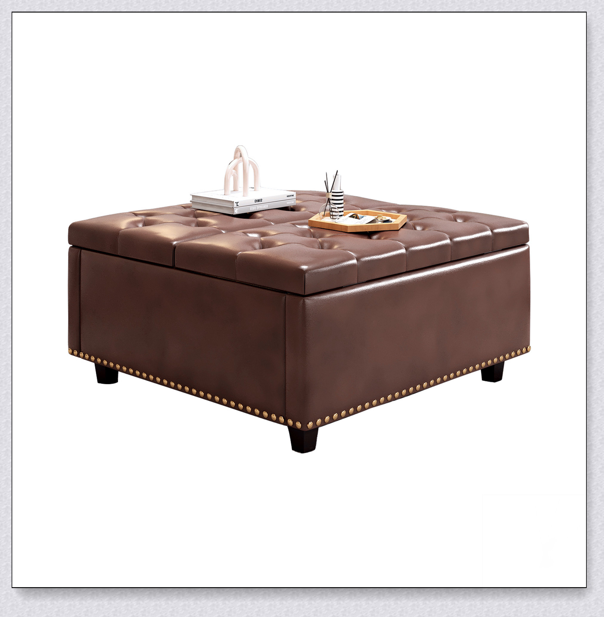 17 Stories Large square storage stool with two storage doors, footstool ...