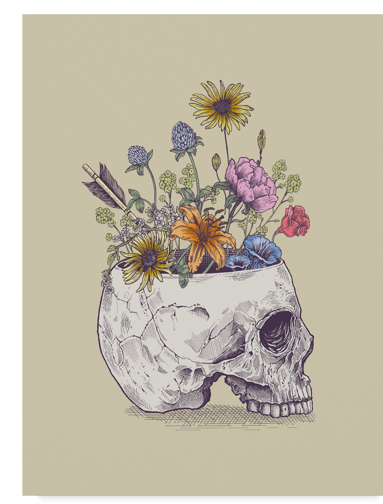 Skull And Flowers Painting