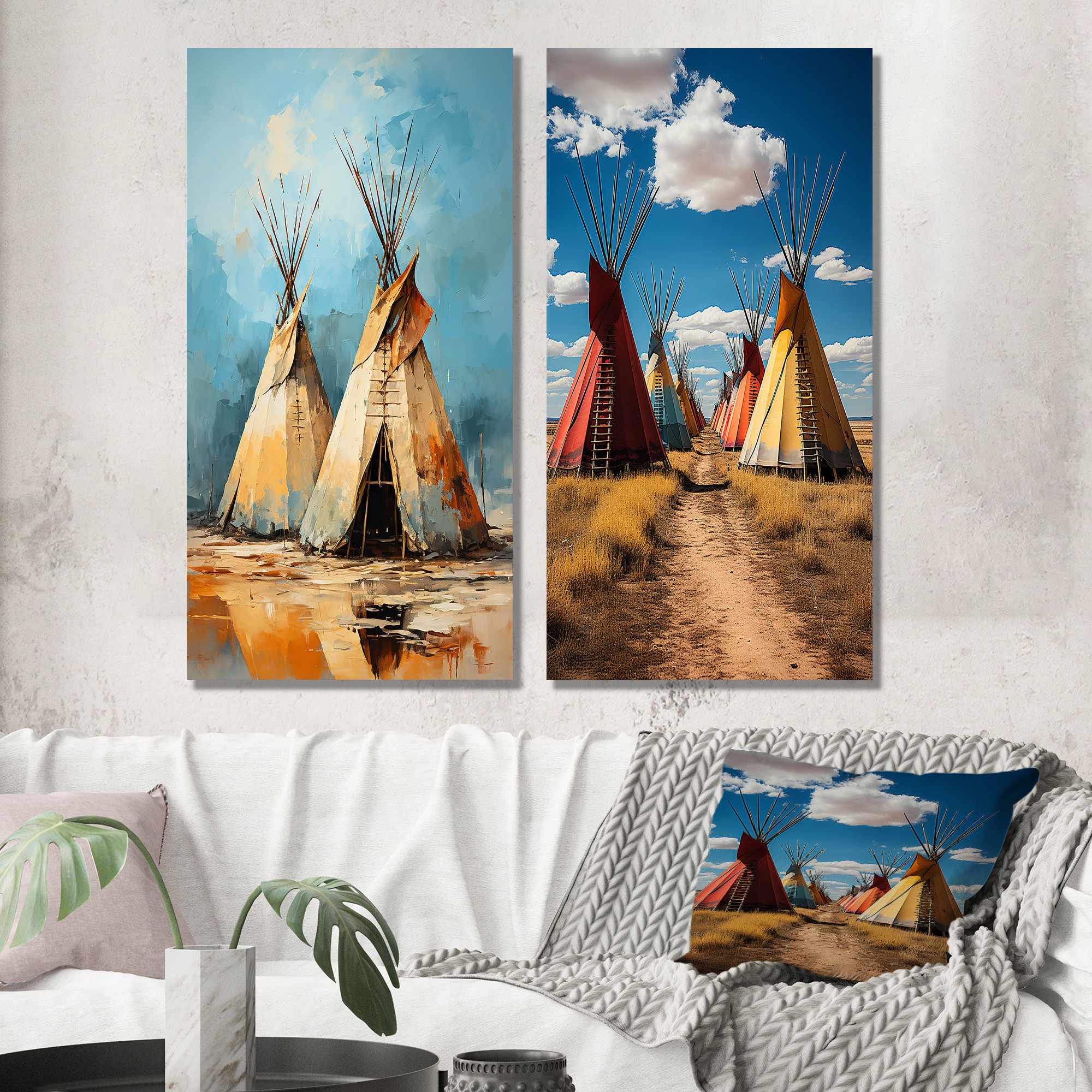 Latitude Run® " Yellow Native Tipi Rhythms Collage " 2 - Pieces on ...