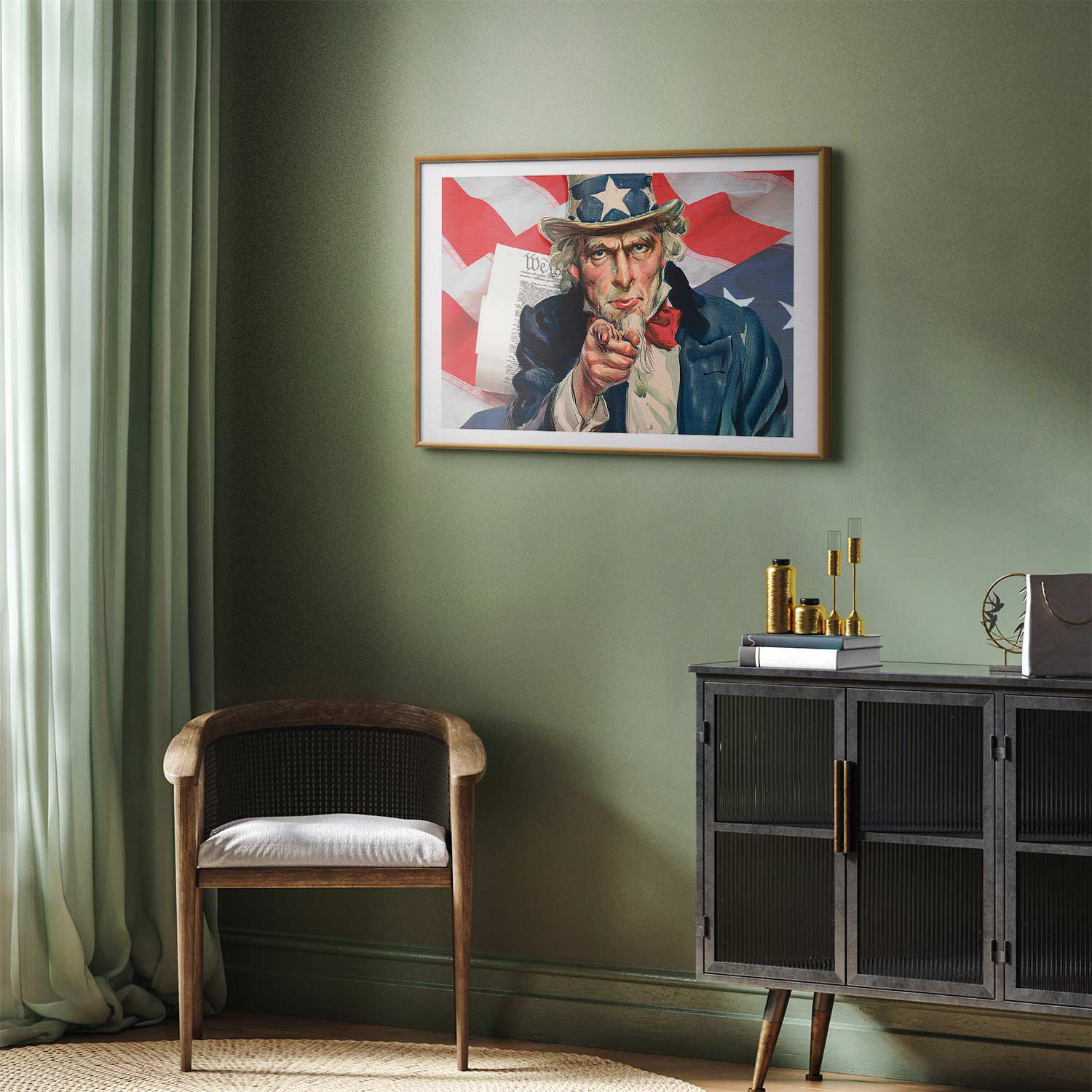 Charlton Home® Framed Poster - Uncle Sam and flag | Wayfair