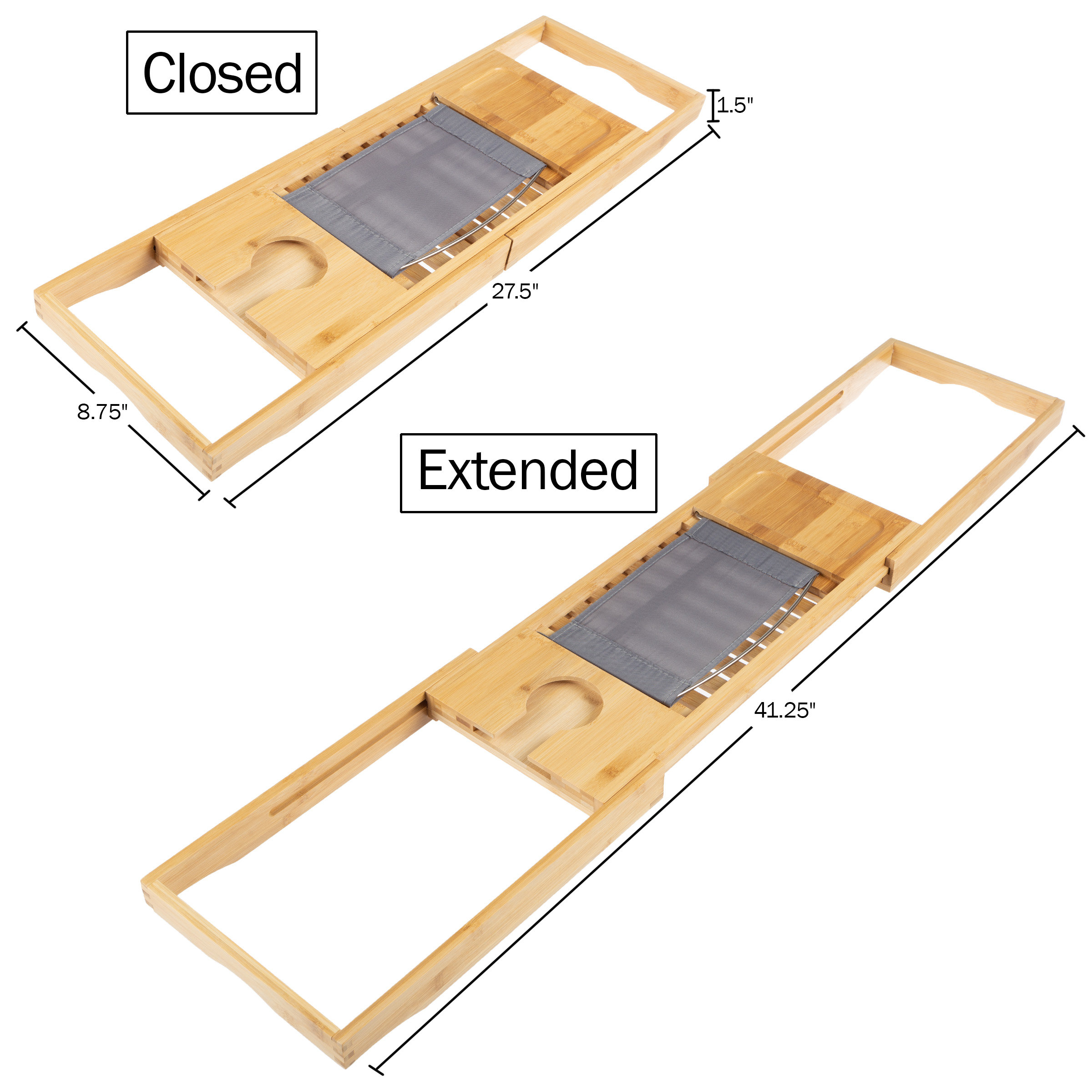 Rebrilliant Gardner Bamboo Bathtub Tray - Wood Bath Caddy with Book ...