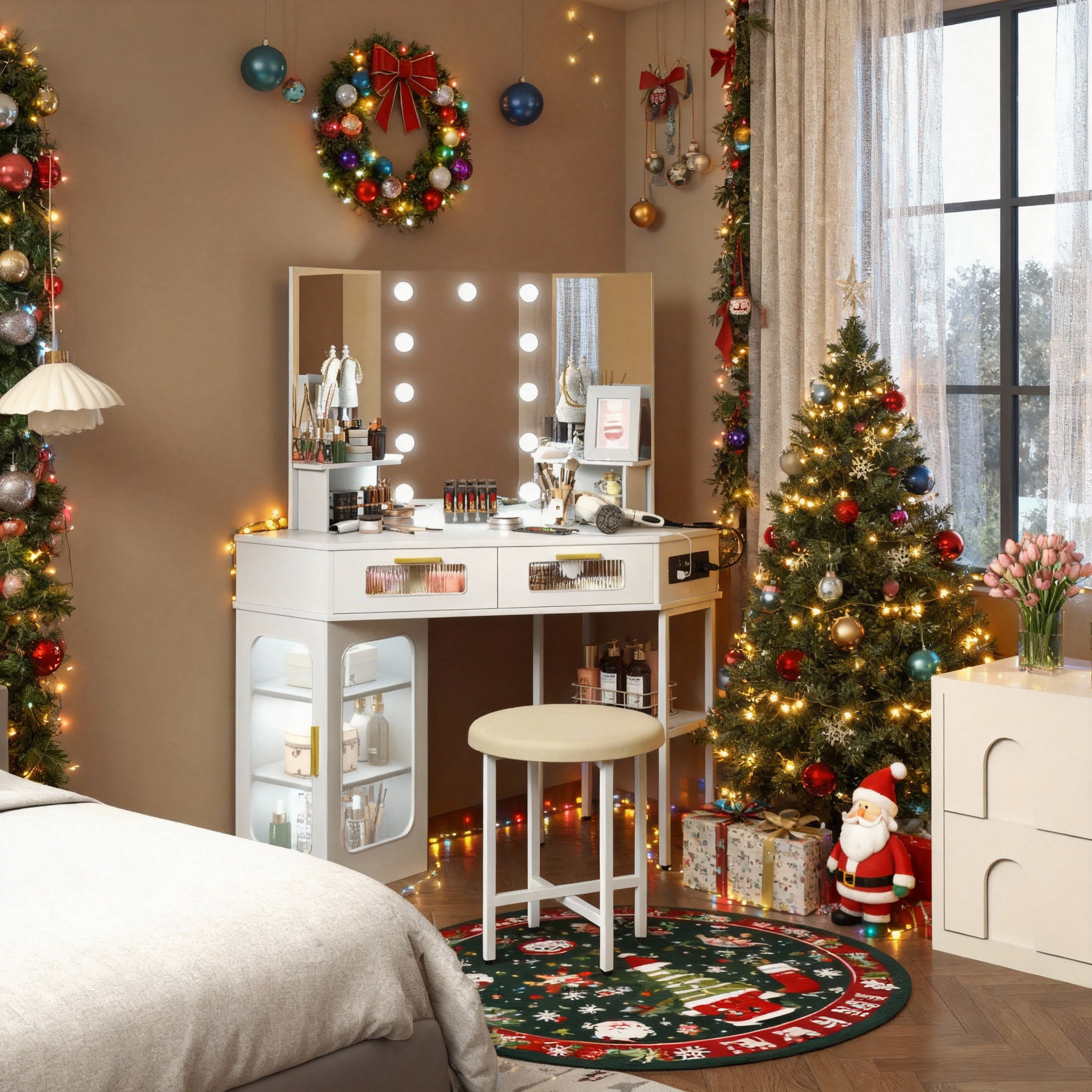 Wade Logan Chantle Vanity With Hollywood Light Bulb,Modern Corner With ...