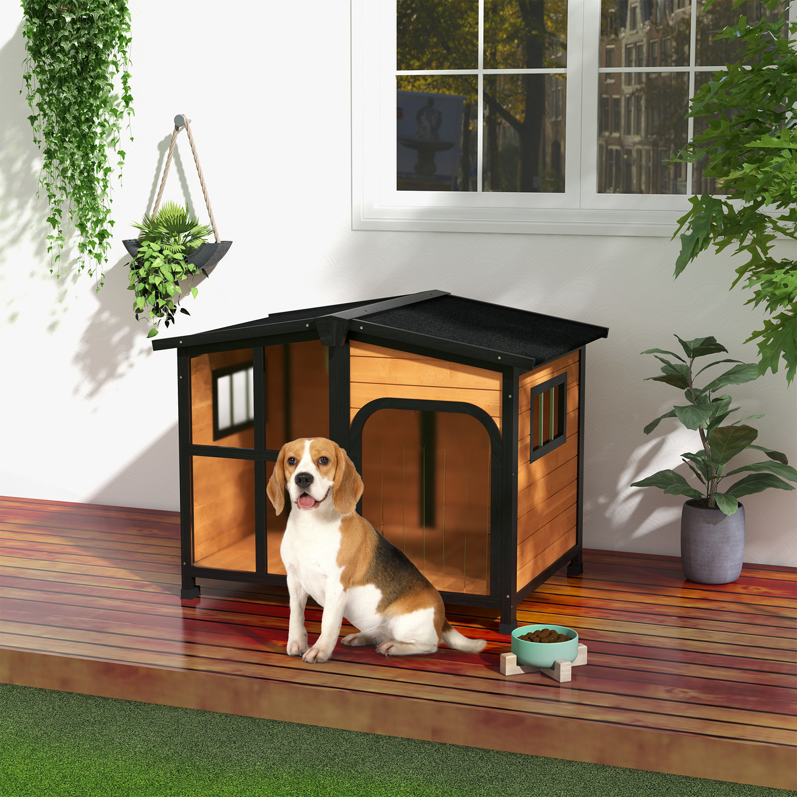 One Allium Way® PawHut Outside Cabin-Style Wooden Dog House for Large ...