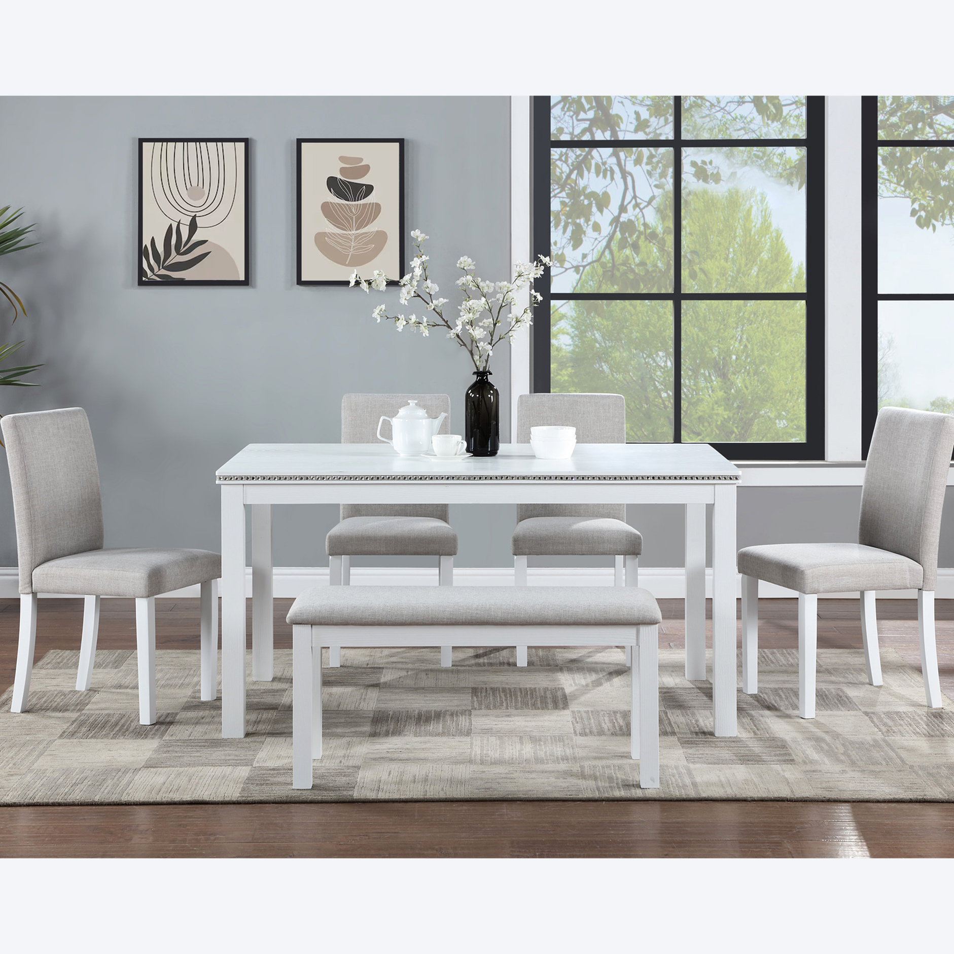 Red Barrel Studio® Elegant 6 Dining Table With White Solid Wood And ...