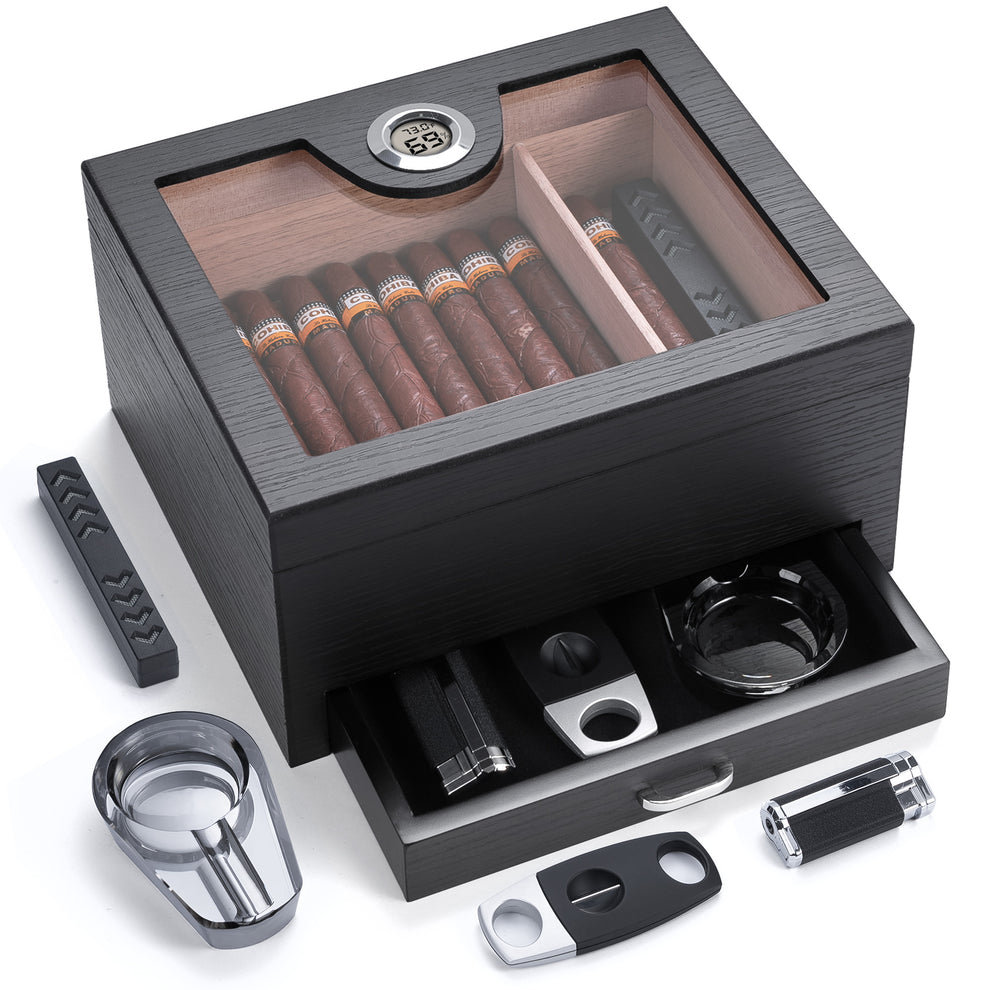 Latitude Run® Cigar Humidor Box for 50 Cigars with Drawer, Hygrometer ...