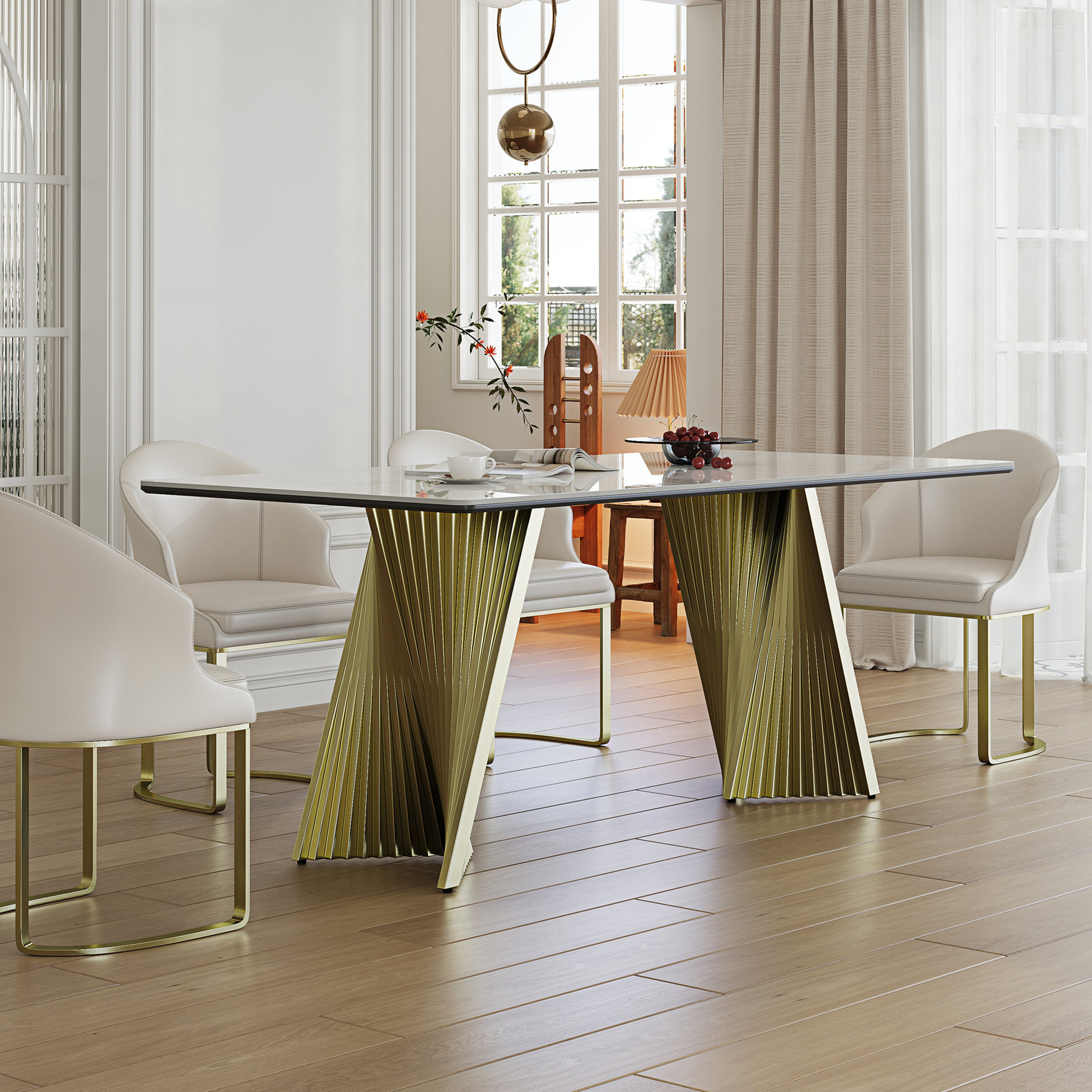 Everly Quinn Modern rectangular kitchen table with steel legs for 4-8 ...