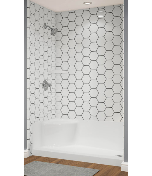 Avora Bath Hexagon Tile White Shower System with Molded Seat with ...