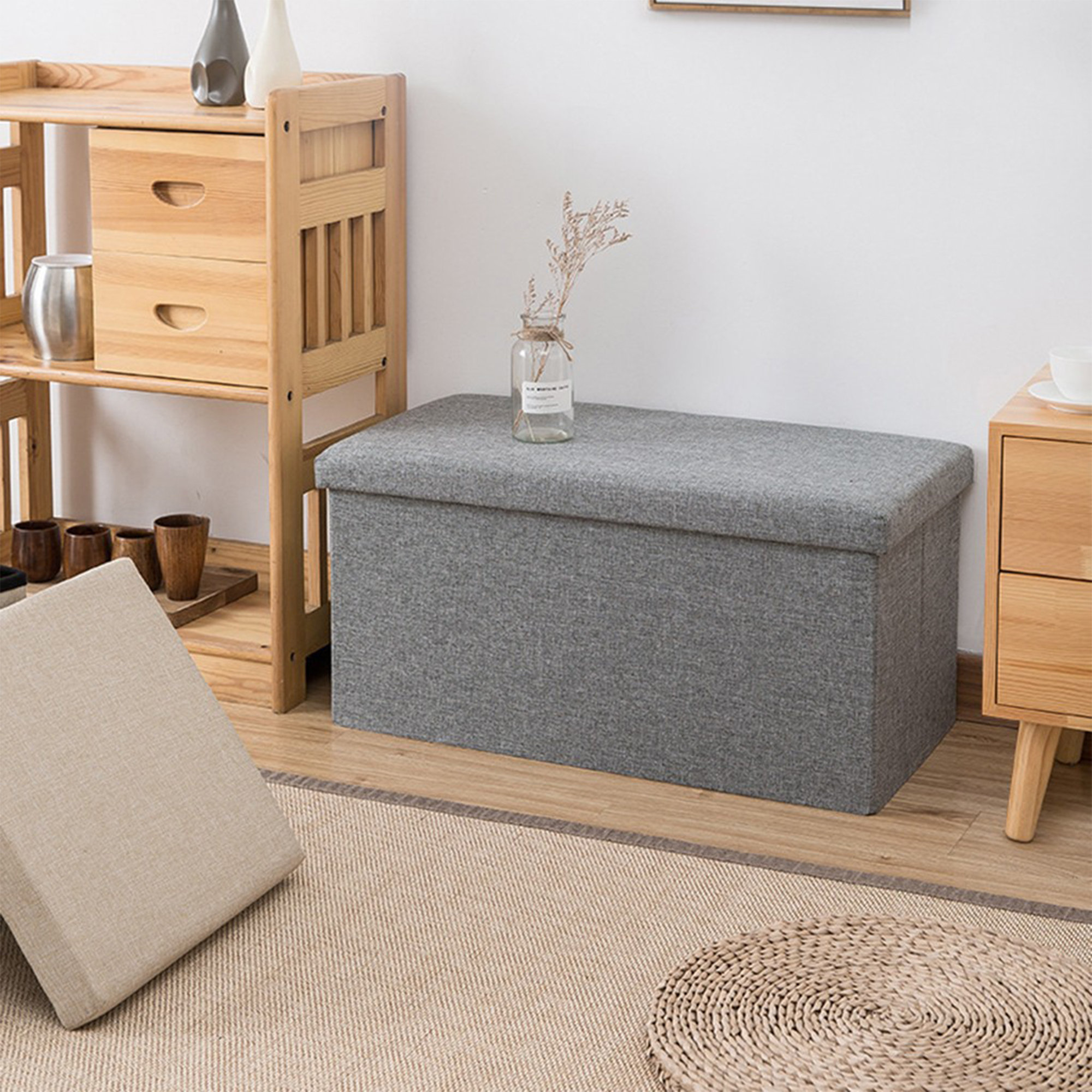 Ebern Designs Foldable Cotton Linen Storage Box Shoe Changing Stool ...