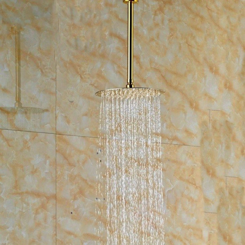 Juno Showers Juno Thin Gold Plated Round Ceiling Mount Shower Head with ...