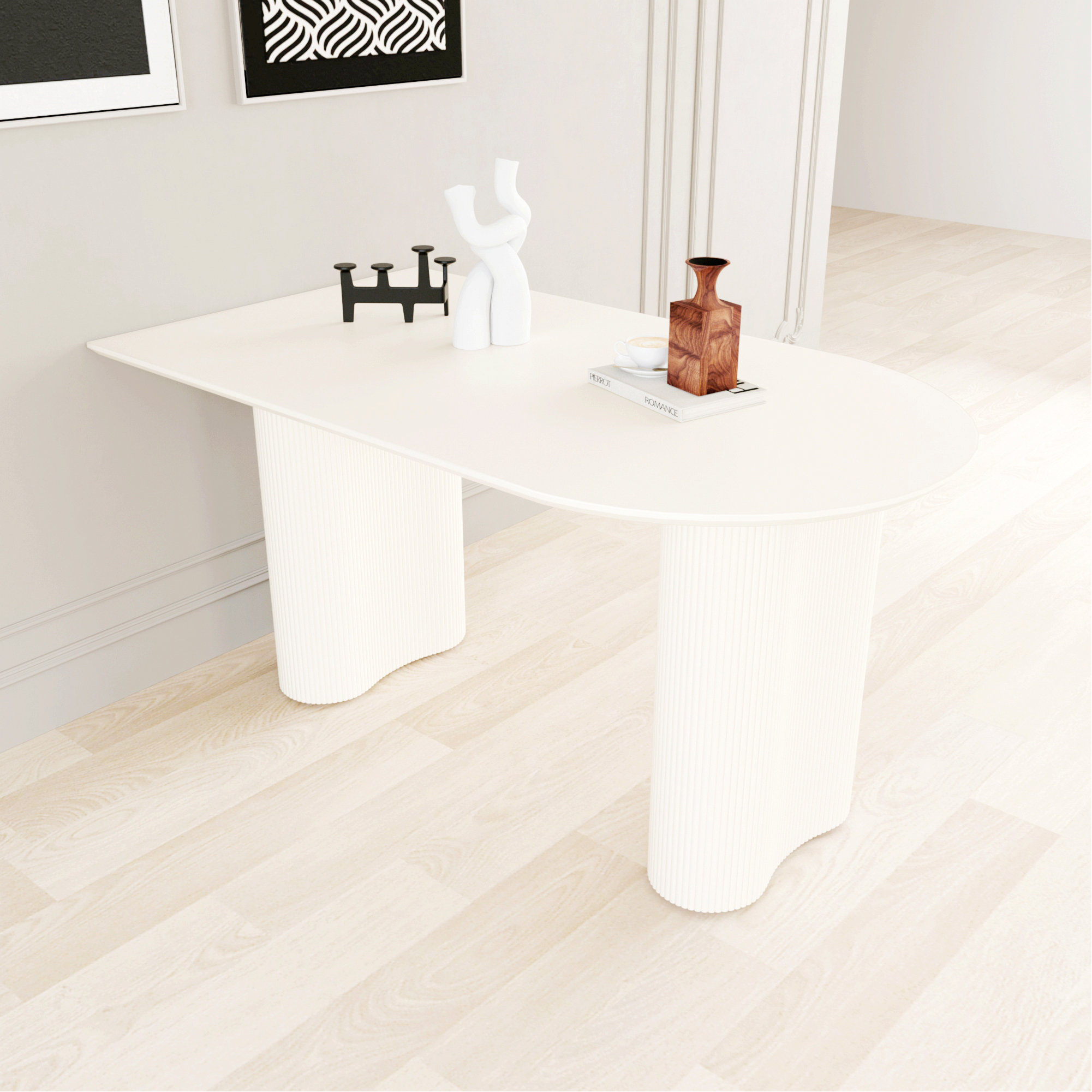 Orren Ellis Modern Coffee Table and Irregular Side Dining Table with ...