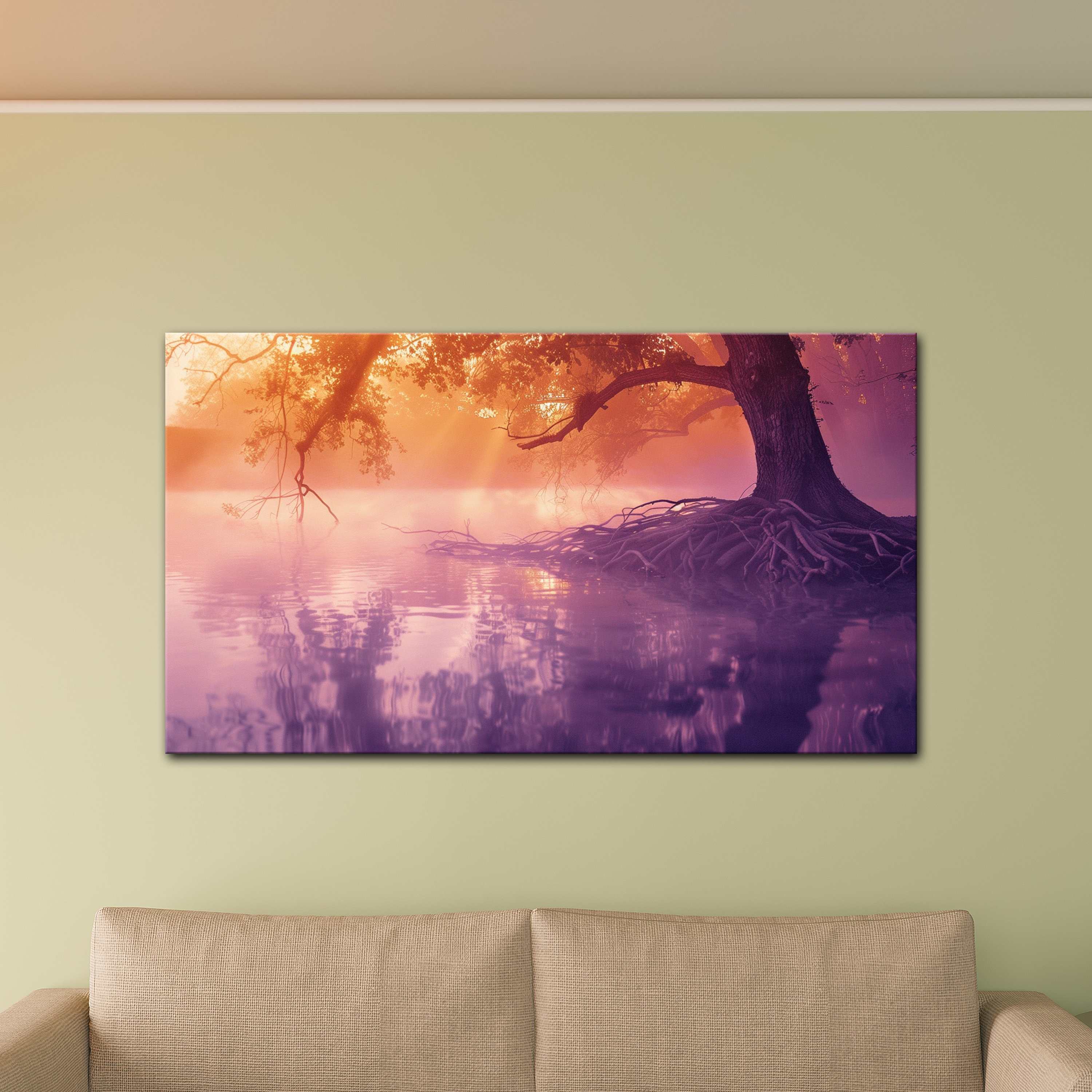 Winston Porter Morning Mist: Dreamy Purple Tone Lone Tree Watery Haze ...