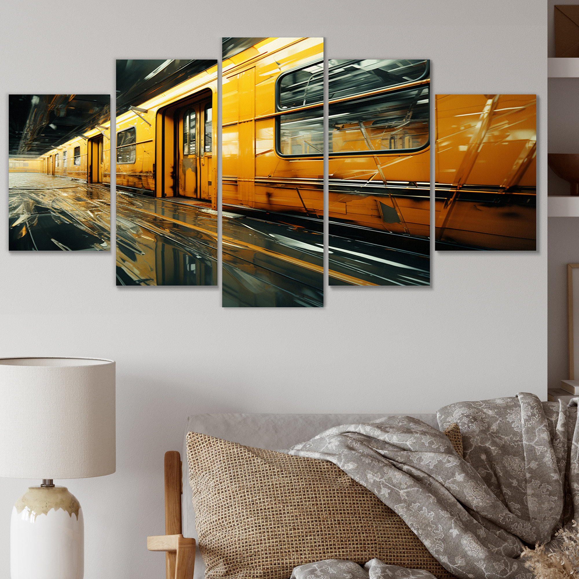 17 Stories Yellow Train Translucent Rhythms III - Transportation Canvas ...