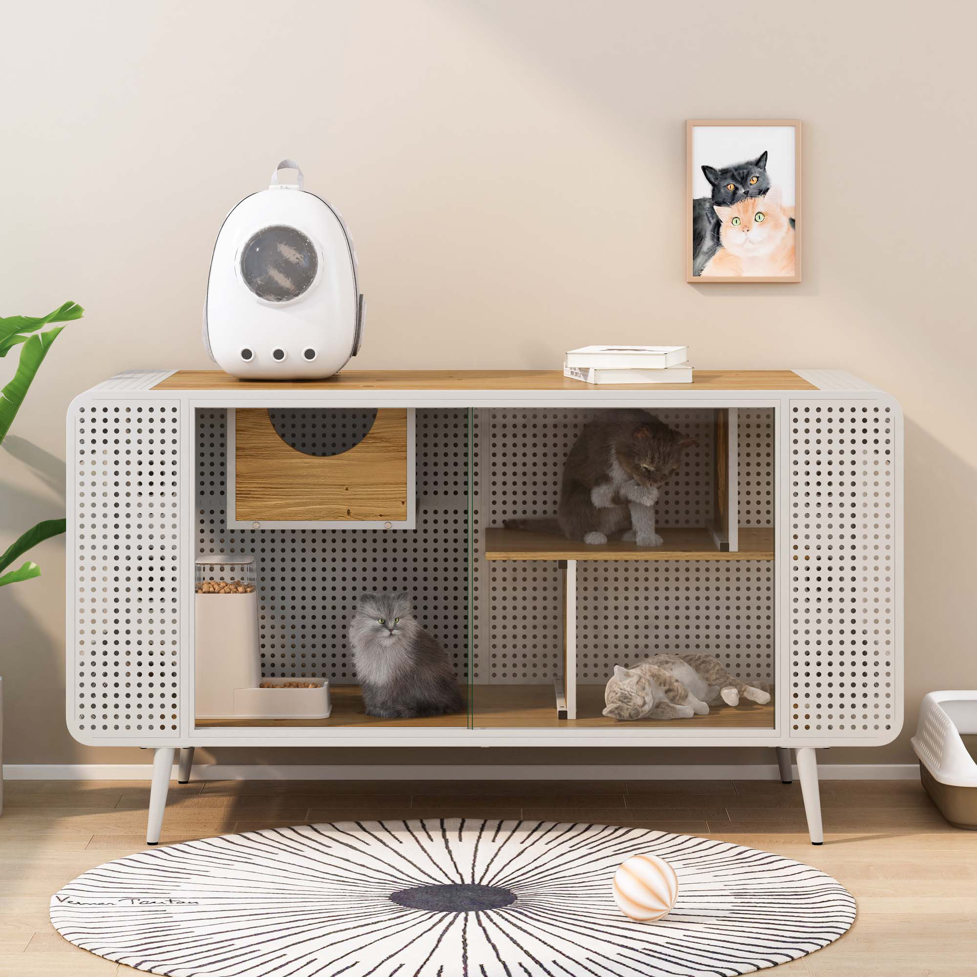 17 Stories Quartana 55.12 "Spacious Cat House with Tempered Glass, for ...