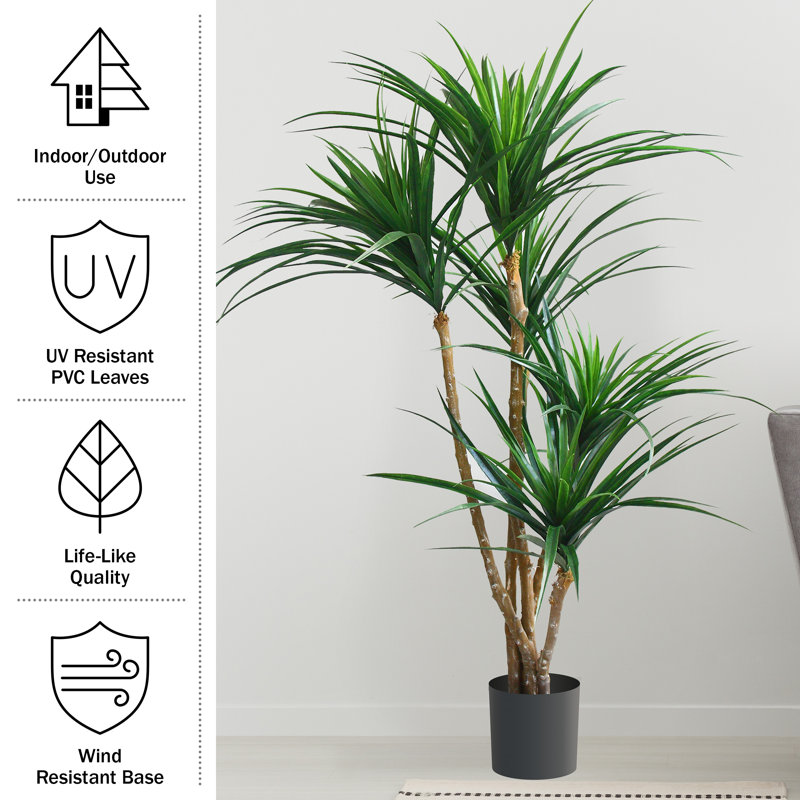 Steelside™ 51" Tropical Yucca Artificial Tree with Natural Trunk and ...