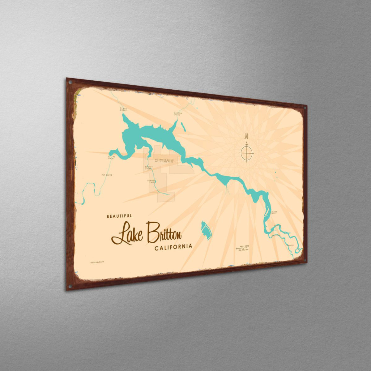 Breakwater Bay Art of Place - Lake Britton California Map Rustic Metal ...