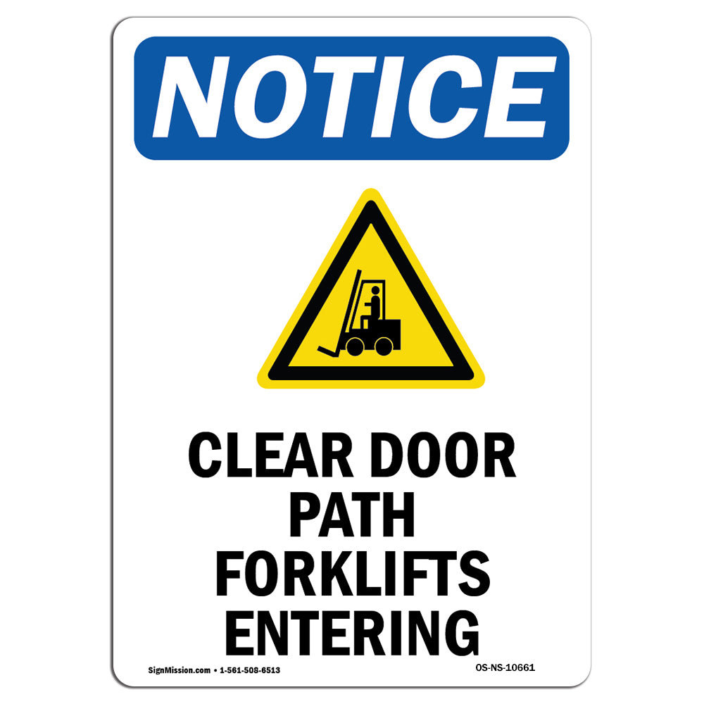 SignMission OSHA Notice - Clear Door Path Forklifts Sign with Symbol ...