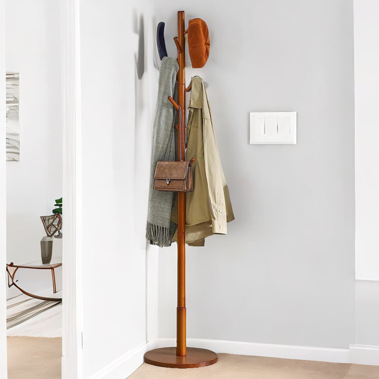 Brayden Studio Aylla Hook Adjustable Height Wooden Coat Stand Hat Rack ...