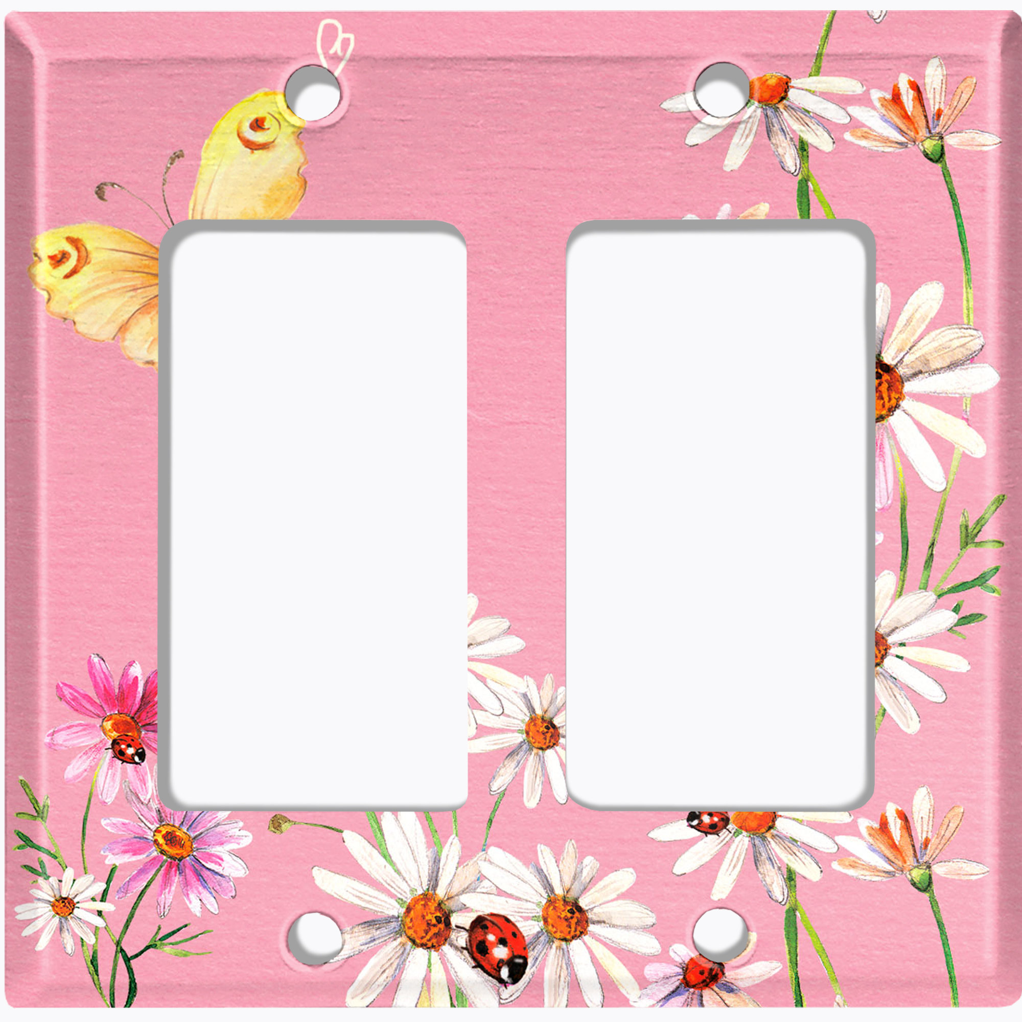 WorldAcc White Dandelions Lady Bug Butterfly Pink 2-Gang Rocker Wall ...