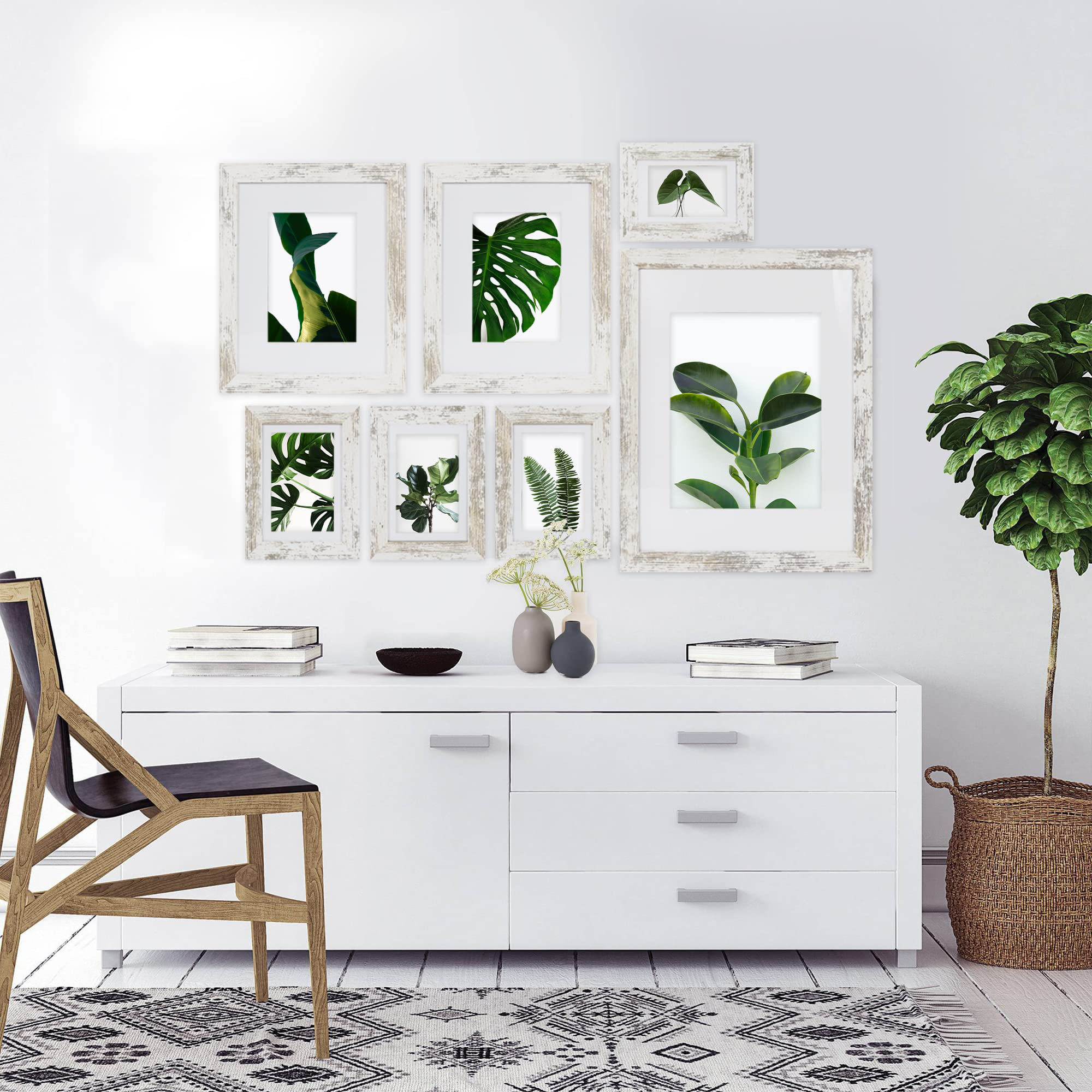 Gracie Oaks Rustic Distressed White Collage Picture Frame Set - 4 Pack ...