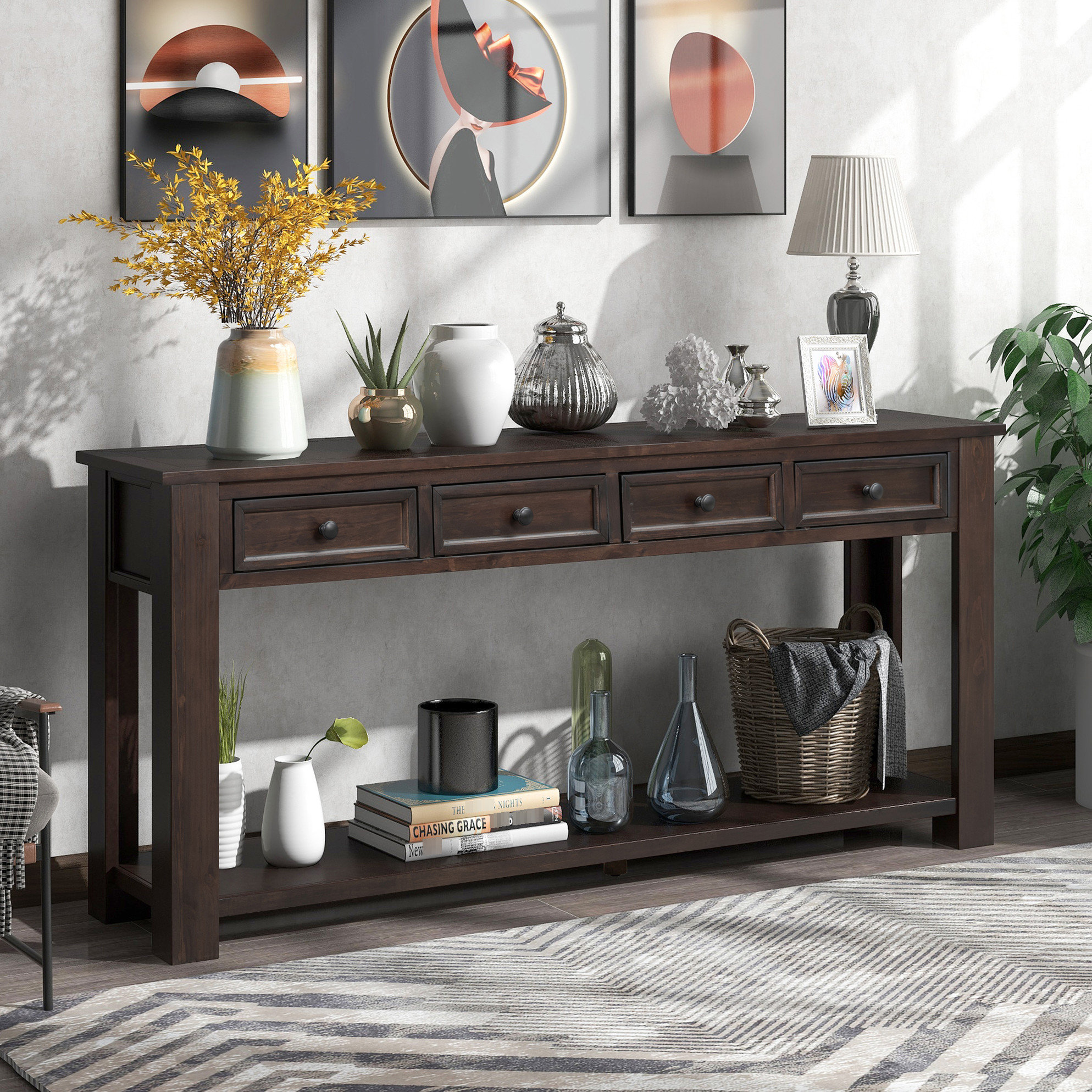 Lark Manor™ Rectangular Console Cabinet: & Practical For Office Table With Drawer Space ...