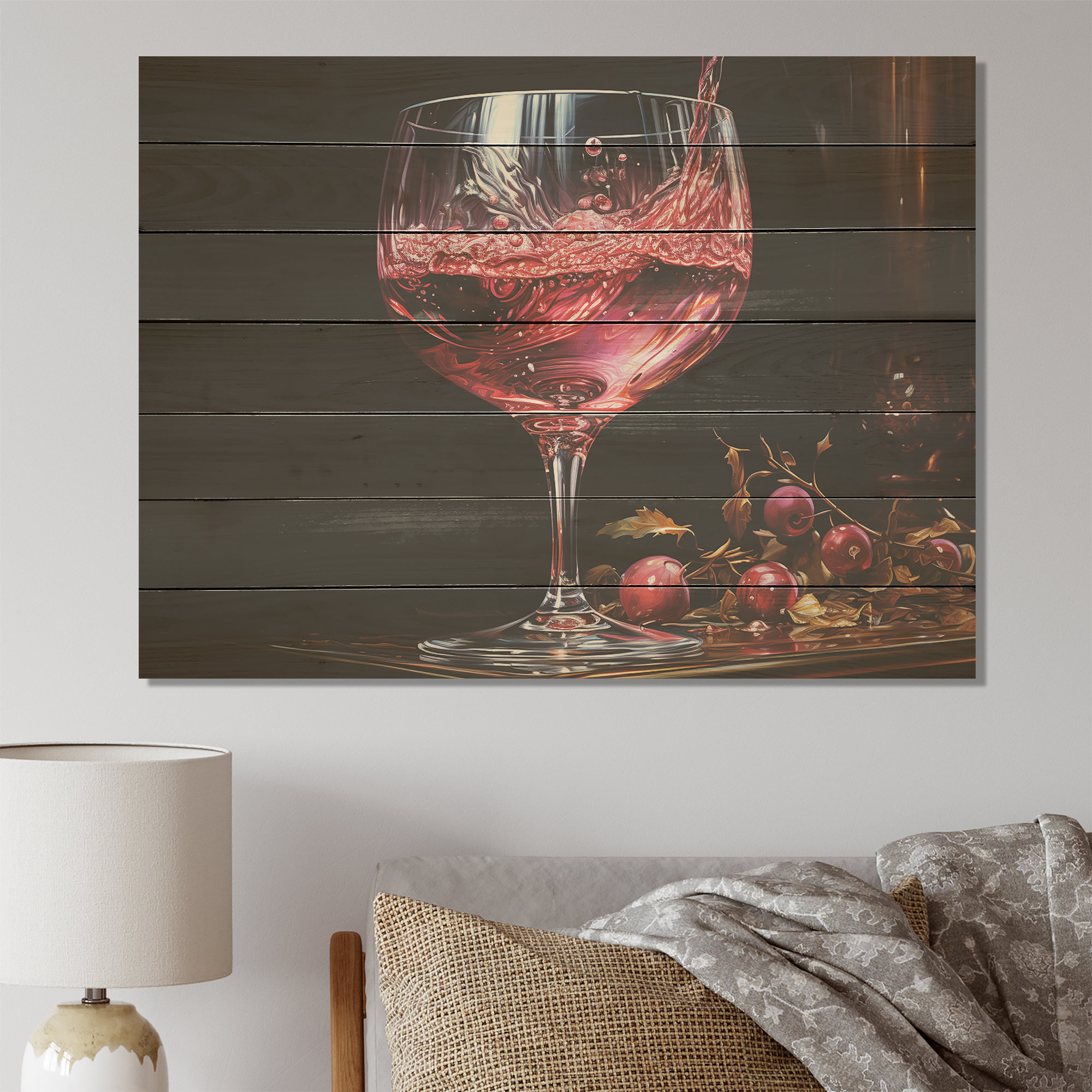 Lark Manor™ Radiant Ruby Red Wine With Reflective Gleam - Wine On Wood ...