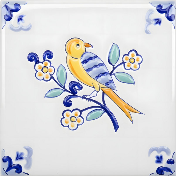 Casablanca Market Mediterranean 4" x 4" Ceramic Robin Decorative Tile ...