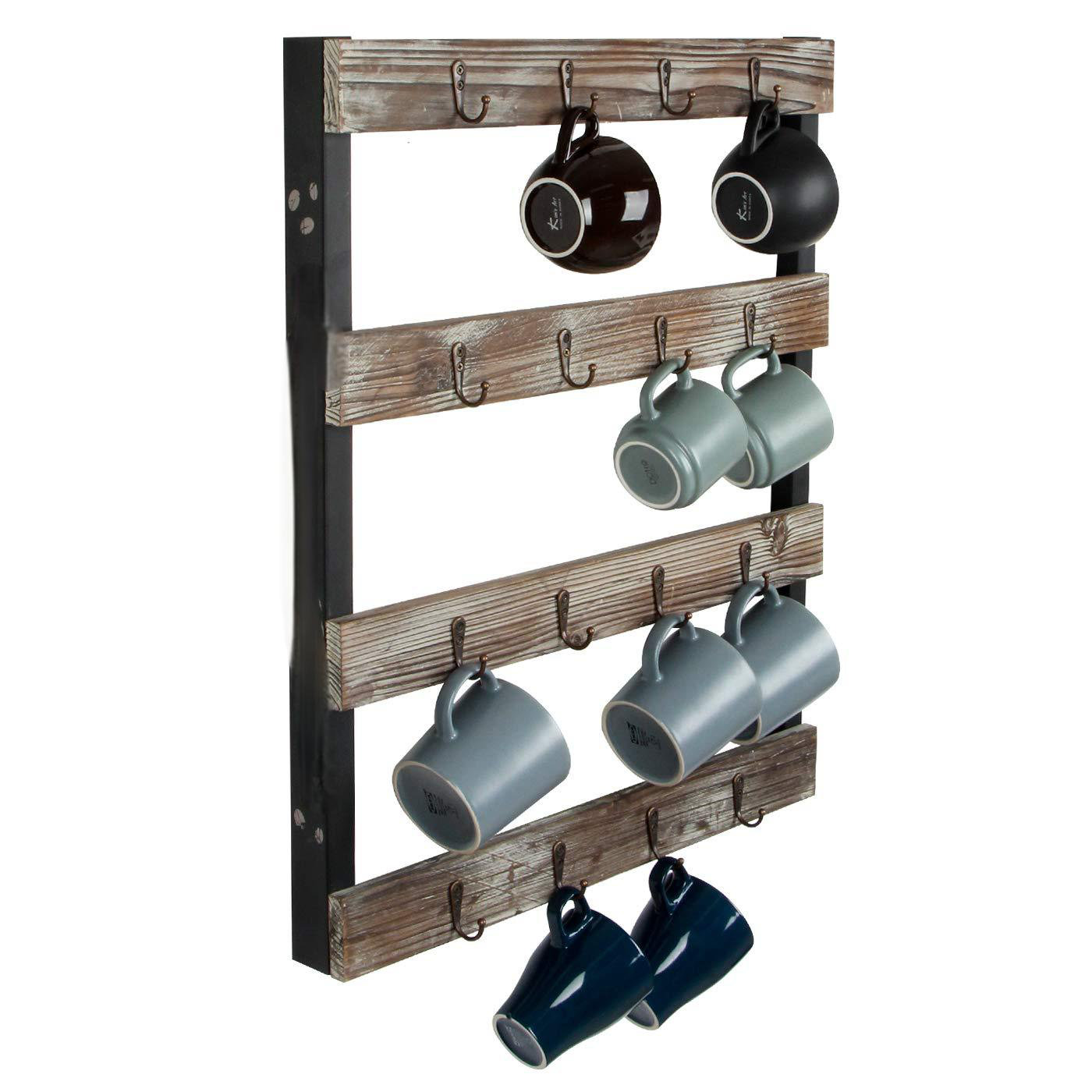 Gracie Oaks Coffee Mug Holder Wall Mounted Rustic Wood Cup Organizer ...
