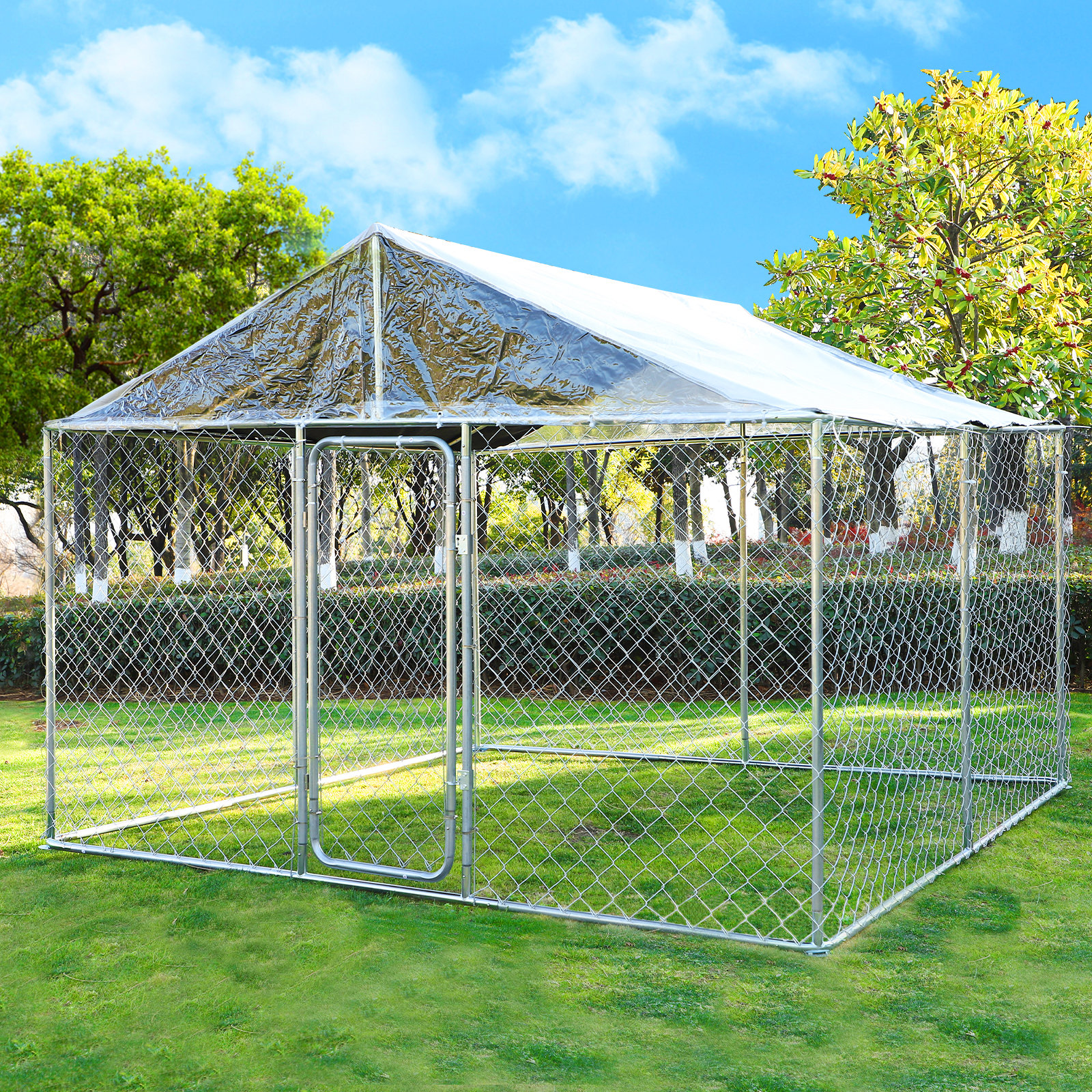 GIODIR Outdoor Large Dog Kennel With Canopy and Lockable Door & Reviews ...