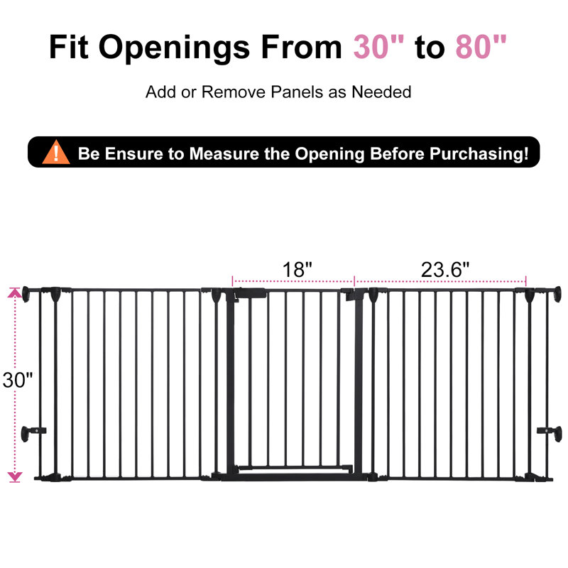Toocapro 33" - 80" Wide Metal Safety Gate Baby Gates Fireplace Fence 3 ...