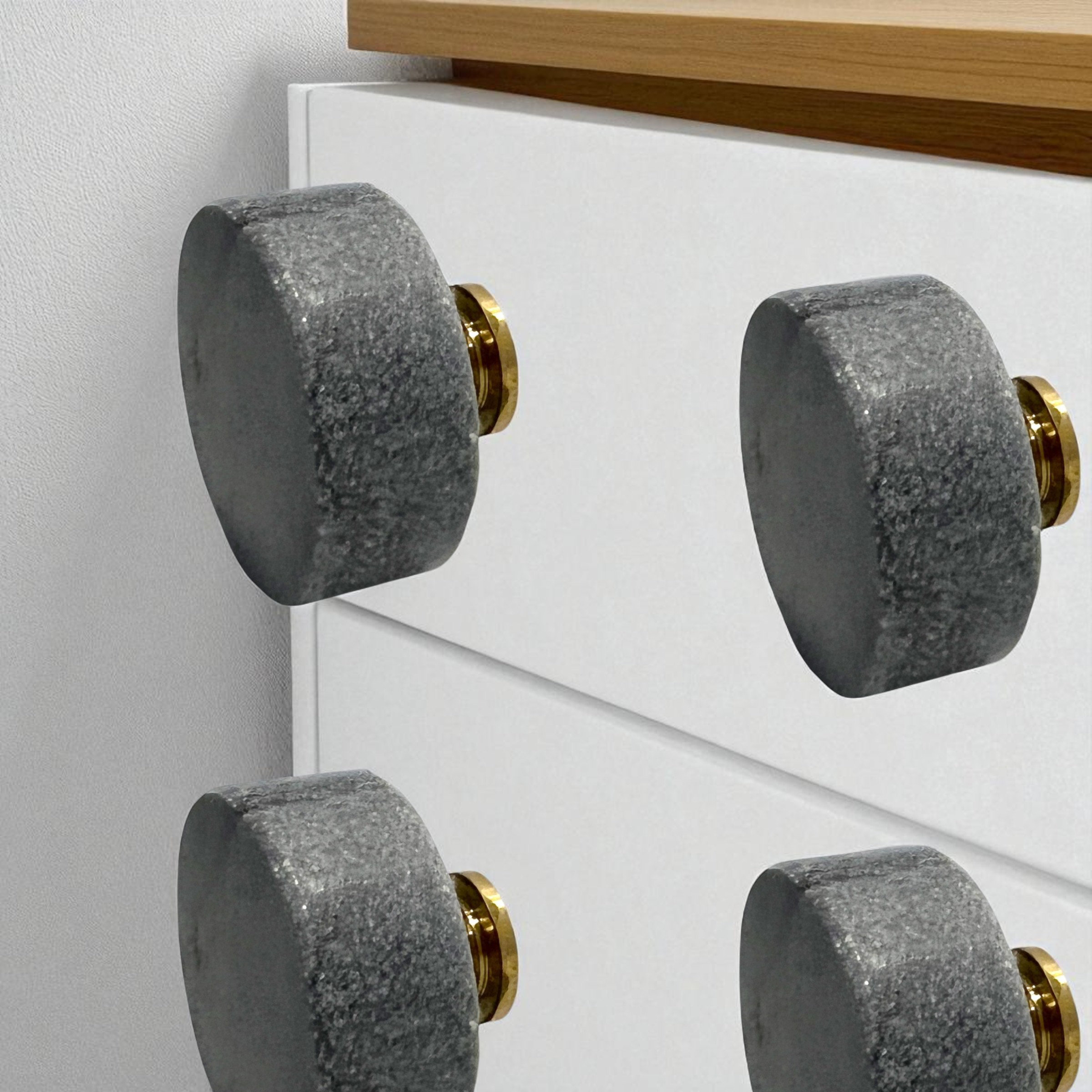HomeRoots Set of Six Gray Stone Disc Shape Drawer Pull Knobs | Wayfair