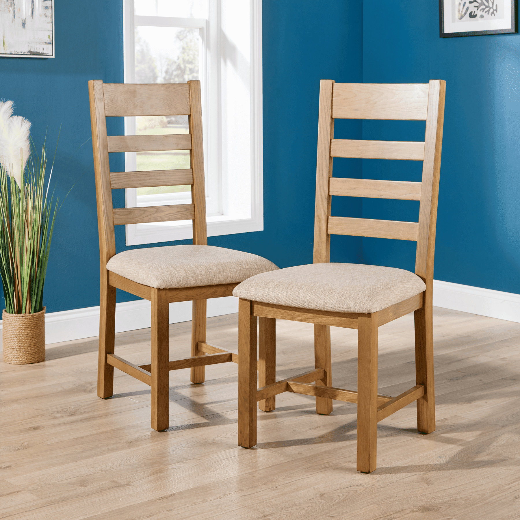 Brambly Cottage Pair of Assembled High Slatted Back Dining Chairs Wool ...