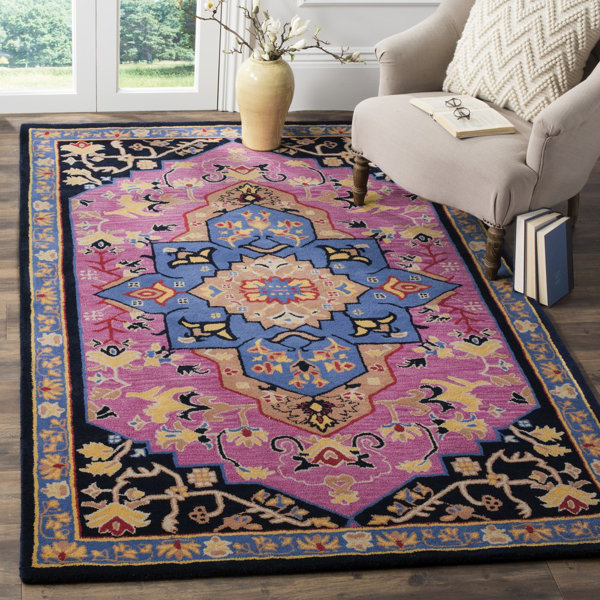 Bungalow Rose Blokzijl Oriental Handmade Tufted Wool Pink/Blue Area Rug ...