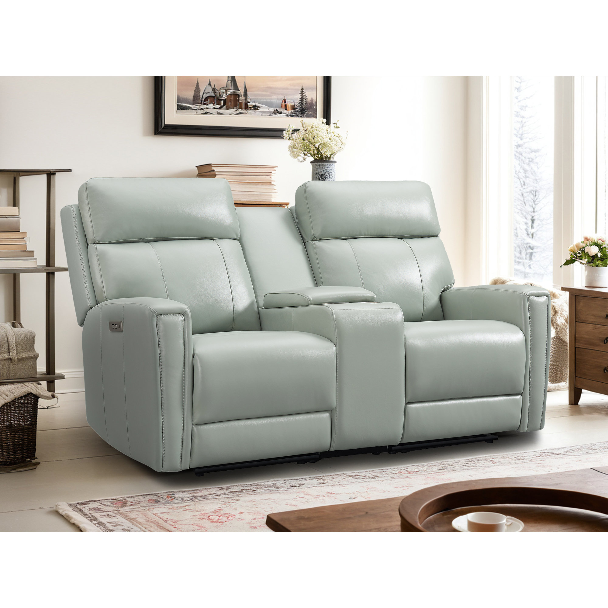 Hokku Designs Ruddie Dual-Motor Recliner Sofa 72" Genuine Leather Power ...