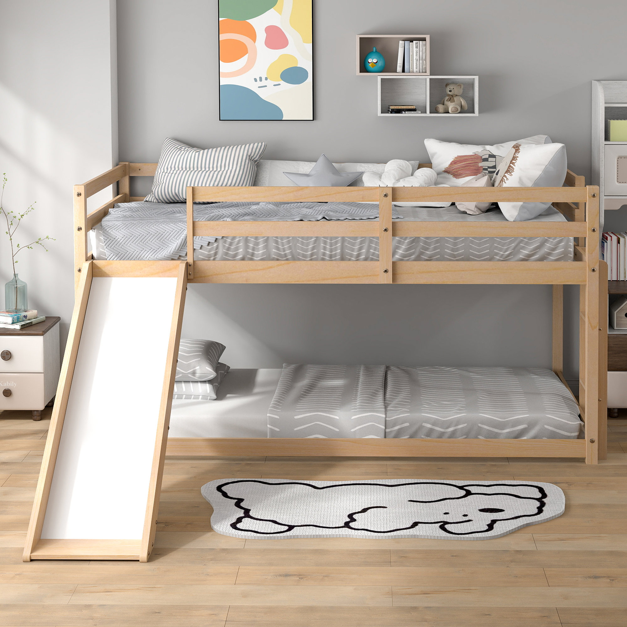 Harriet Bee Twin Low Loft Bed With Slide And Ladder For Kids/toddlers ...